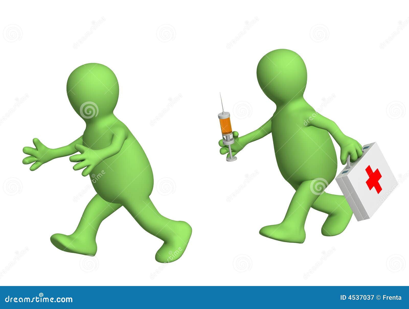 3d Puppet, Escaping from the Doctor with a Syringe Stock Illustration ...