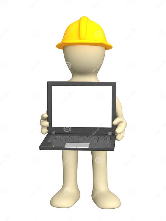 3d Puppet with Laptop in Hand Stock Illustration - Illustration of ...