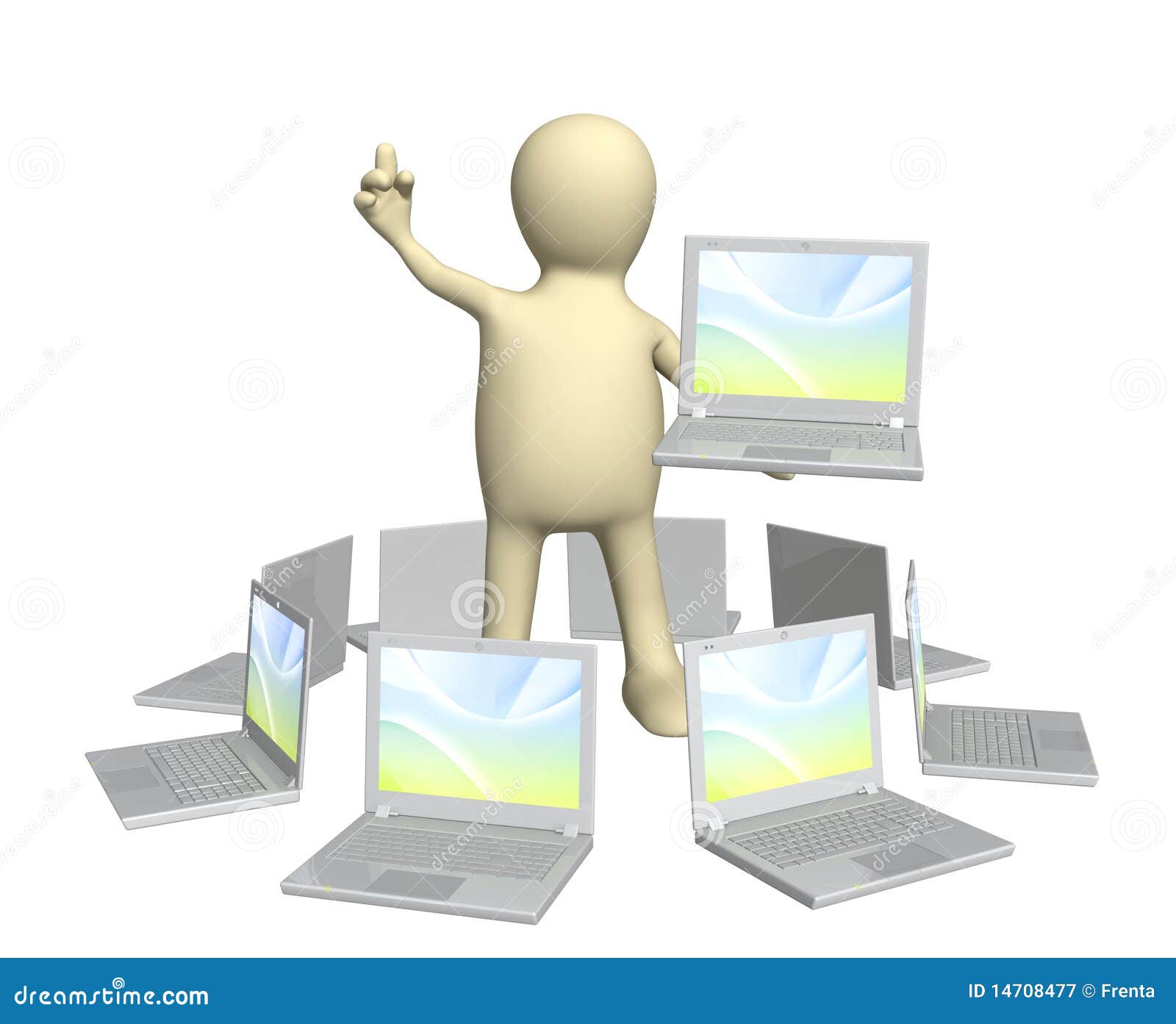 3d Puppet with Laptop in Hand Stock Illustration - Illustration of ...