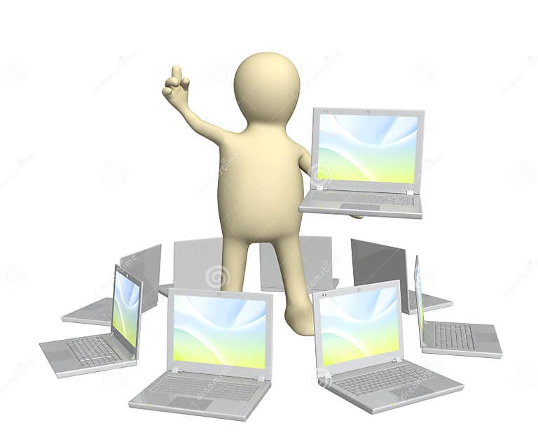 3d Puppet with Laptop in Hand Stock Illustration - Illustration of ...