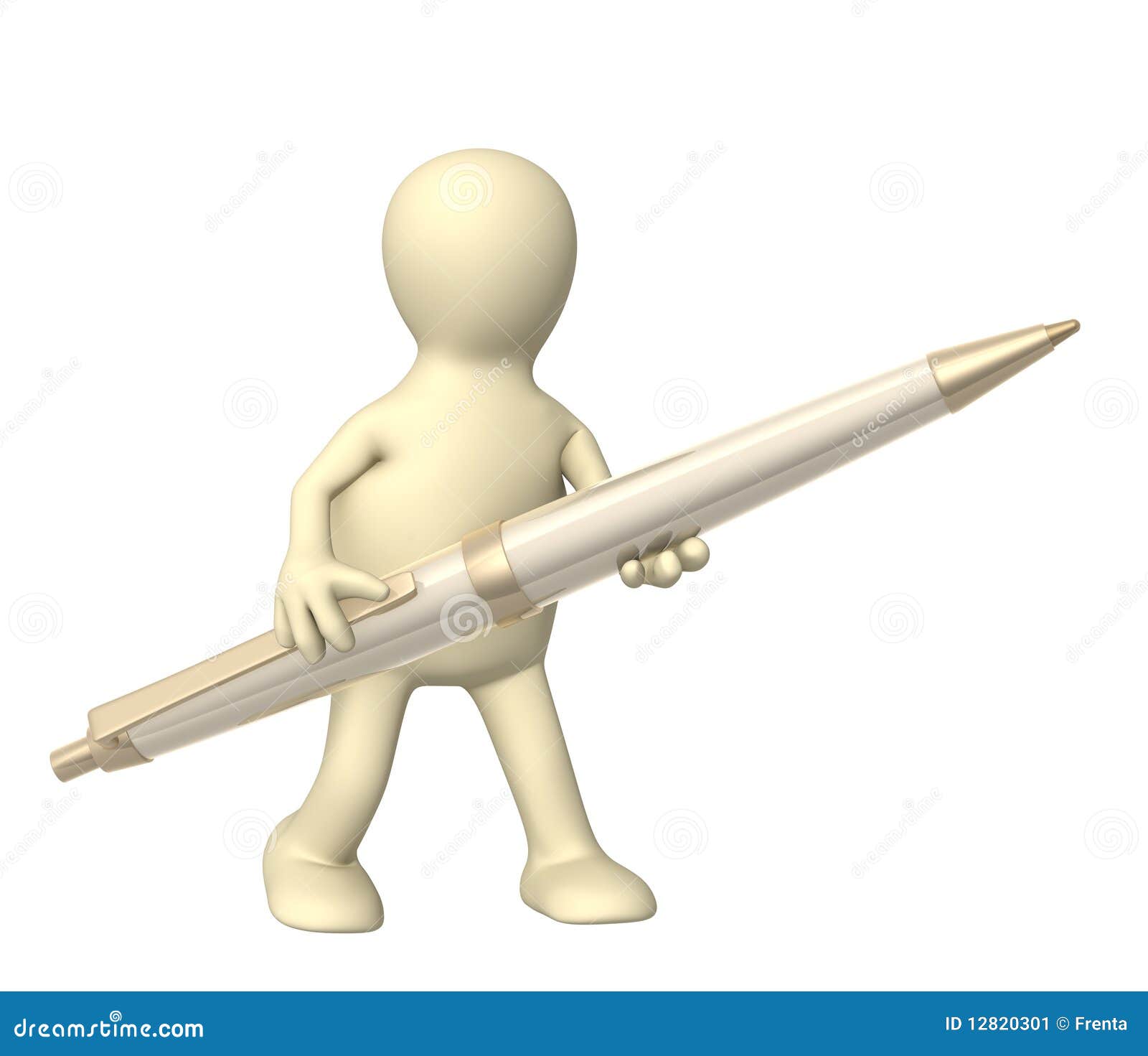 3d puppet with a pen stock illustration. Illustration of draw - 12820301