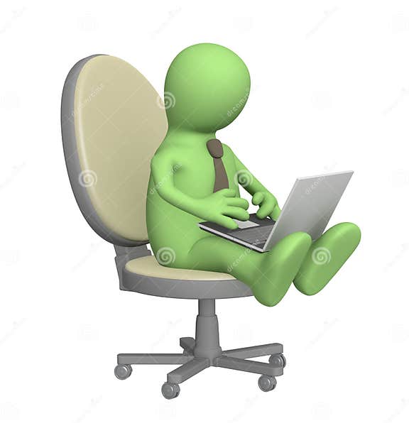 3d Puppet, Sitting with a Laptop Stock Illustration - Illustration of ...