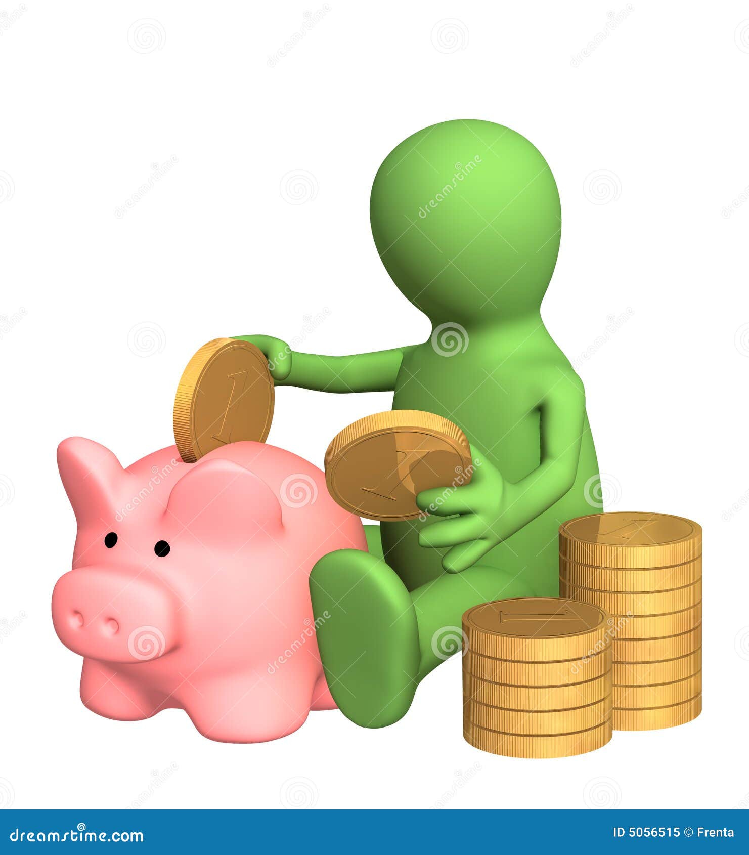 3d Puppet Who is Saving Money in Piggy Bank Stock Illustration ...