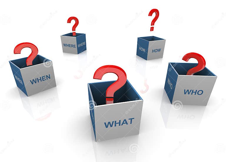 3d questions words boxes stock illustration. Illustration of ...