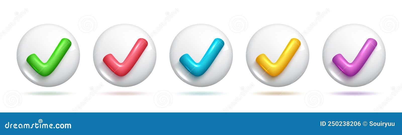 3d Realistic Check Mark Icons in Different Colours. Sets of Check ...
