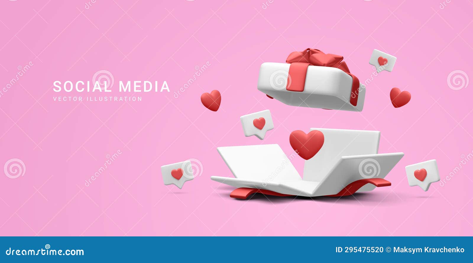 3d Realistic Open Gift Box with Hearts and Likes. Vector Illustration ...
