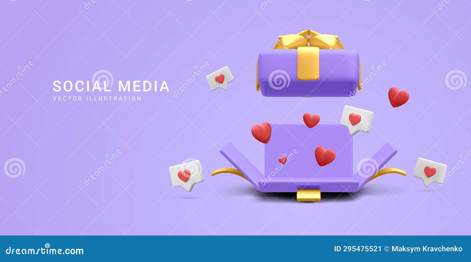 3d Realistic Open Gift Box with Hearts and Likes. Vector Illustration ...