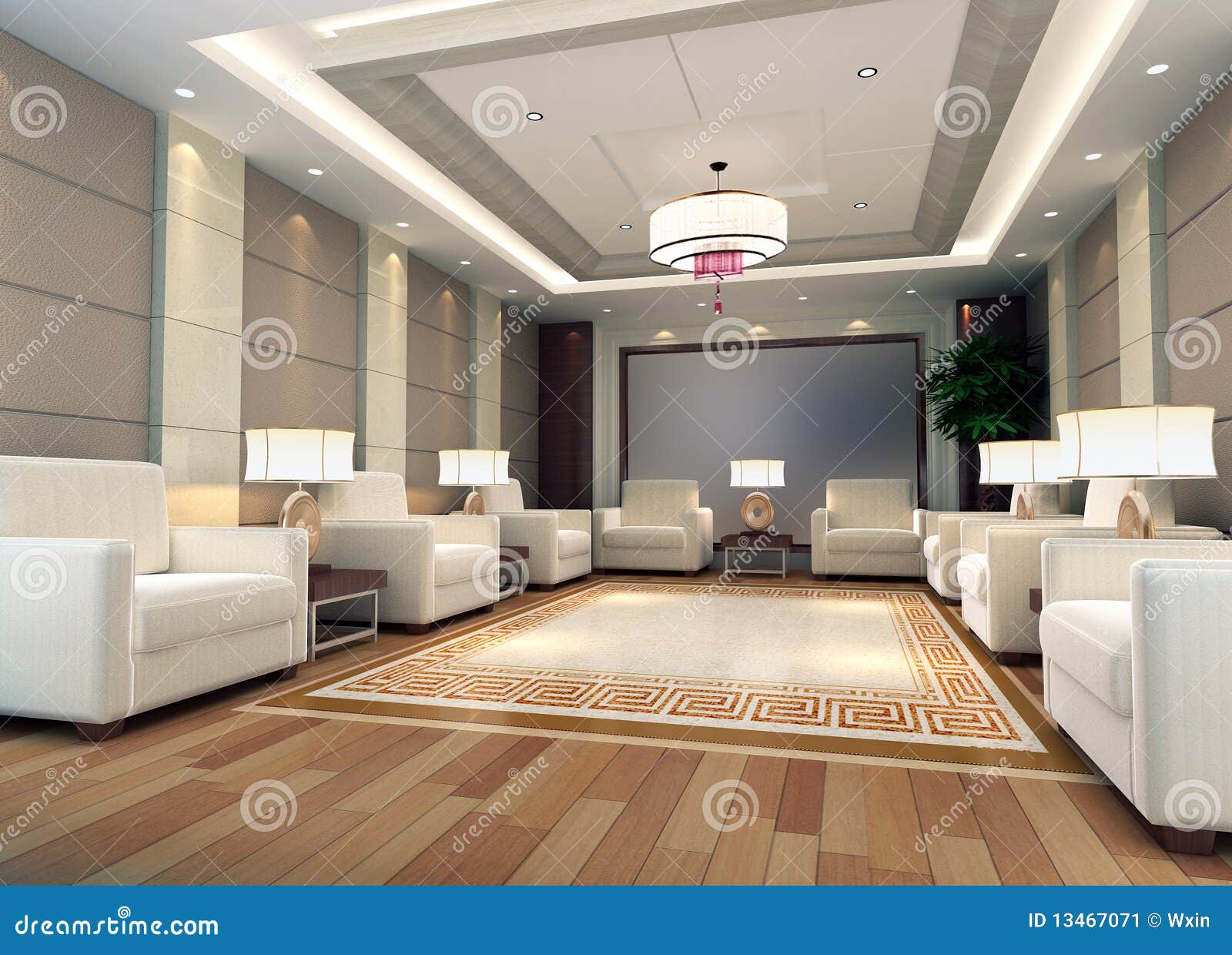 3d Reception Room Rendering Stock Illustration - Illustration of center ...