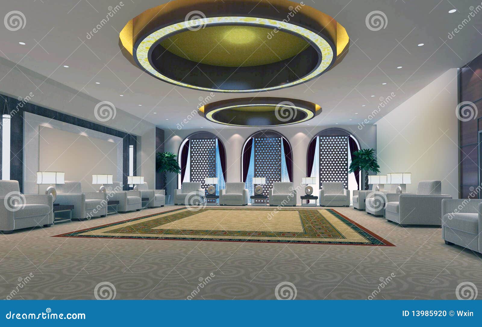 3d Reception Room Rendering Stock Illustration - Illustration of ...