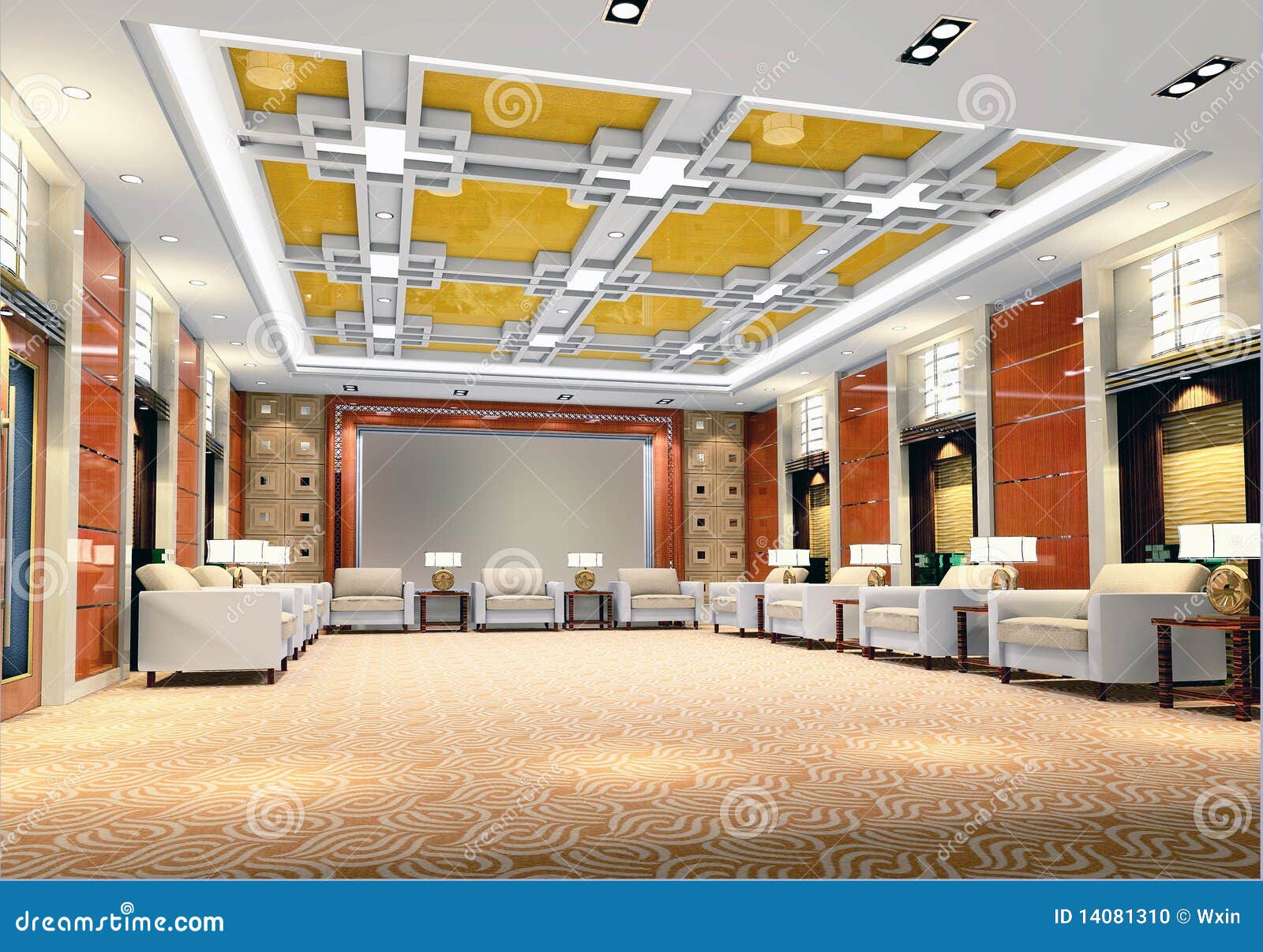 3d Reception Room Rendering Stock Illustration - Illustration of decor ...