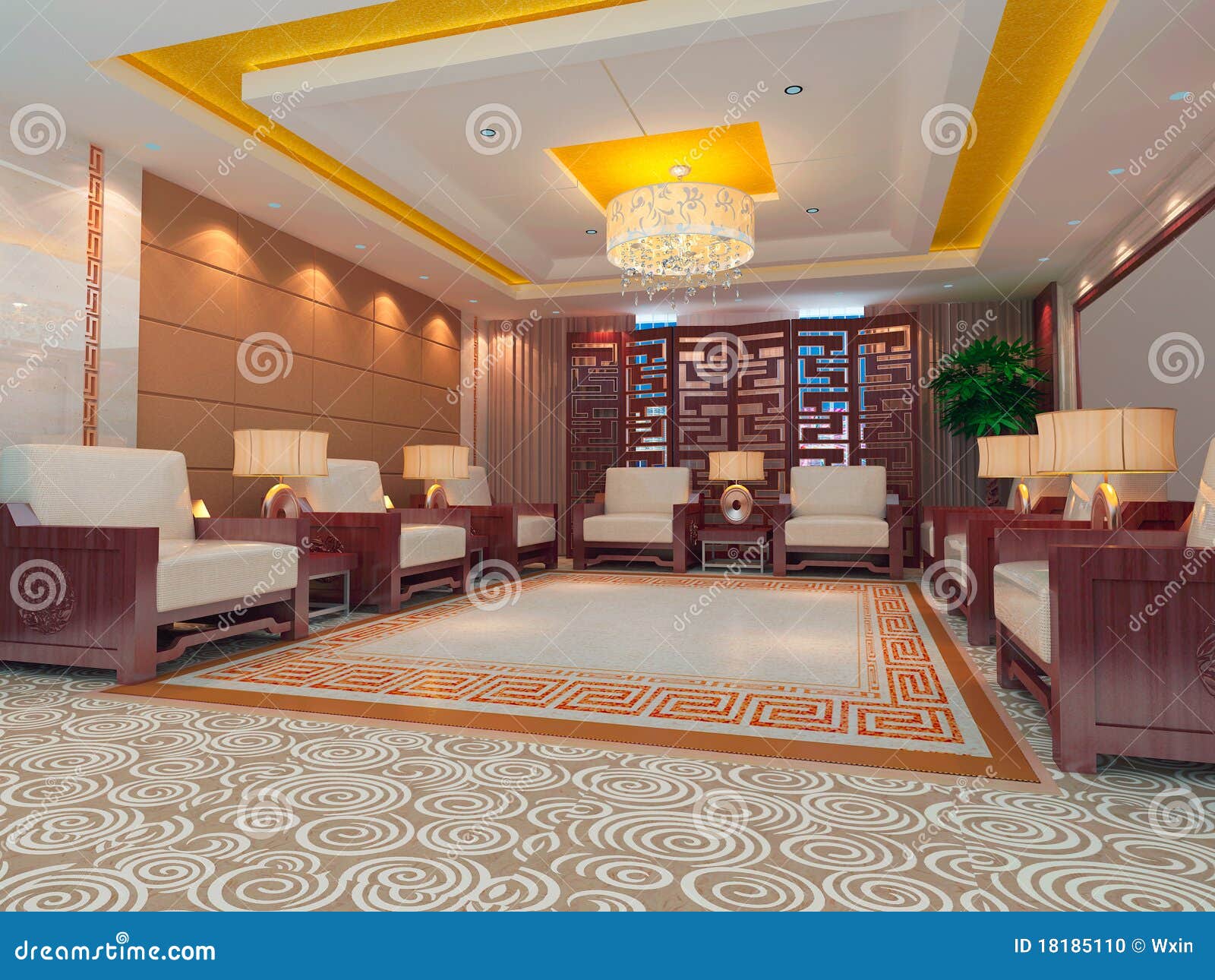 3d Reception Room Rendering Stock Illustration - Illustration of couch ...