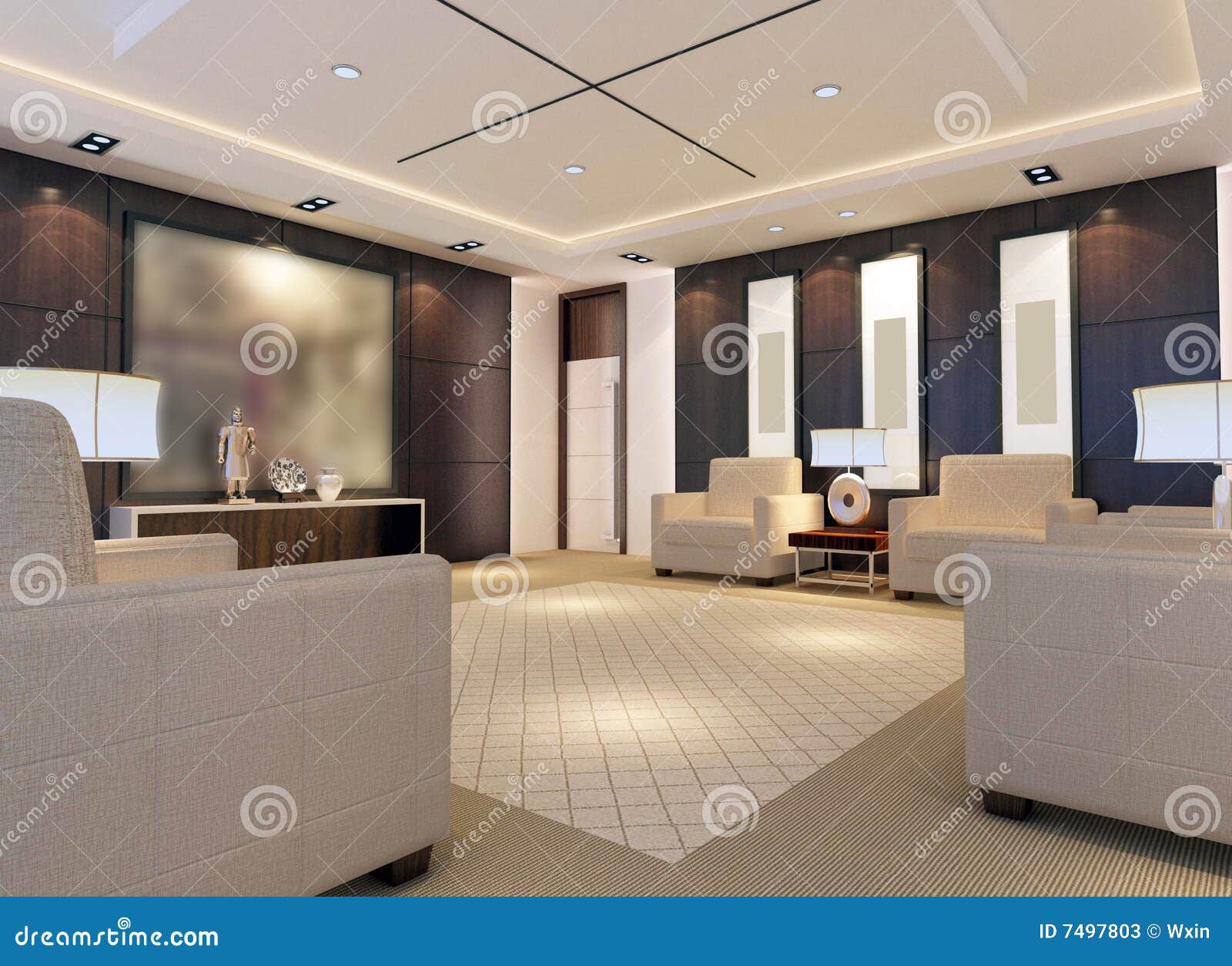 3d Reception Room Rendering Stock Illustration - Illustration of ...