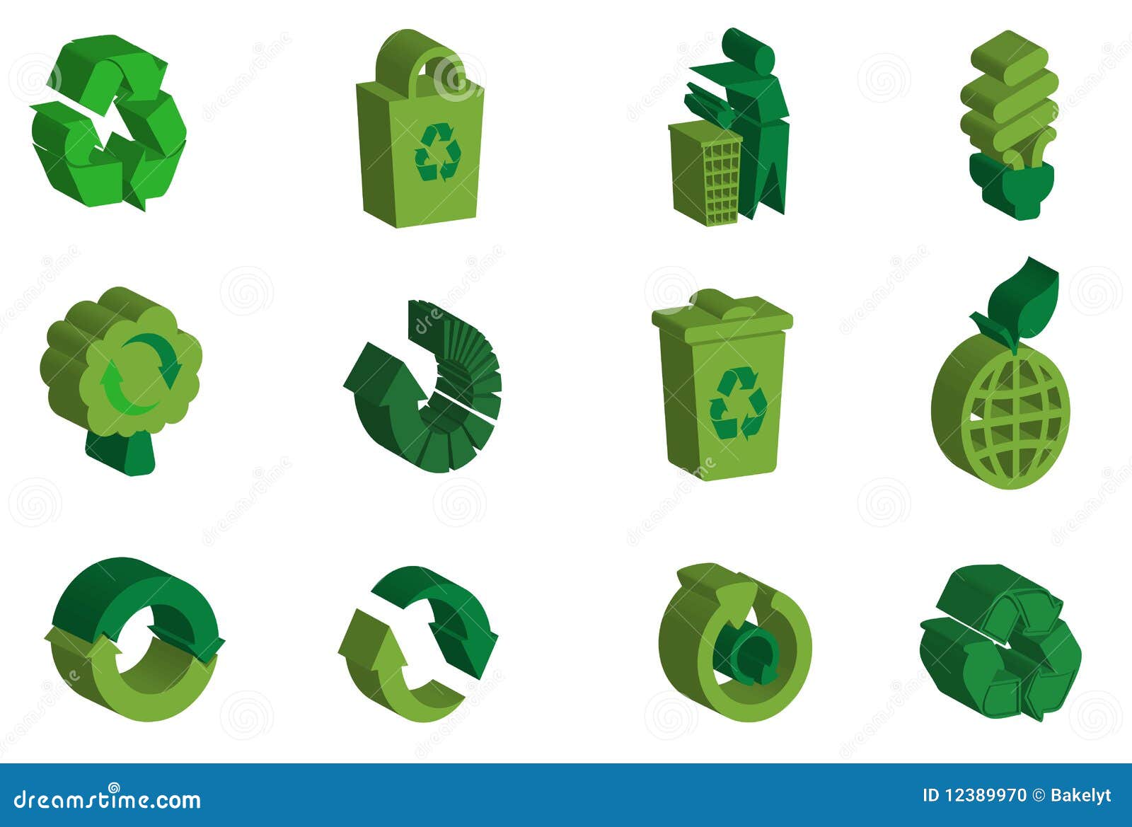 3D recycle icon set stock vector. Illustration of motion - 12389970