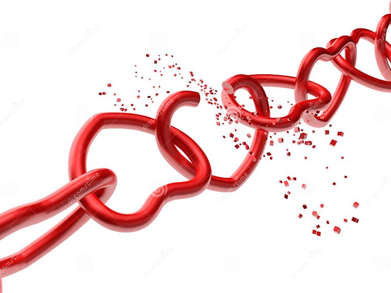 3d a Red Heart Chain with a Broken Link Stock Illustration ...