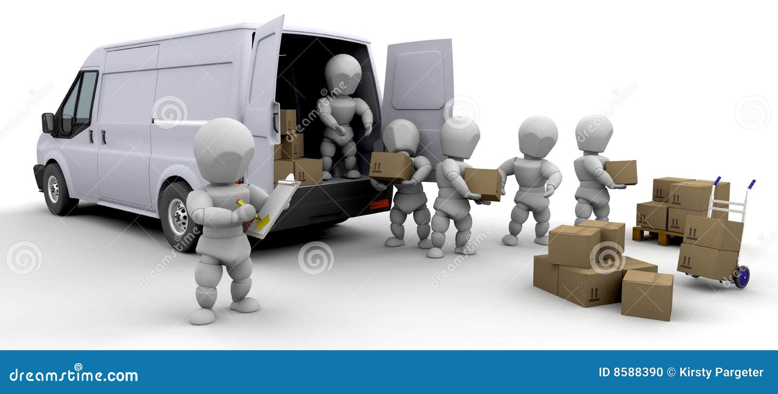 3D removal van and men stock illustration. Illustration of carrying ...