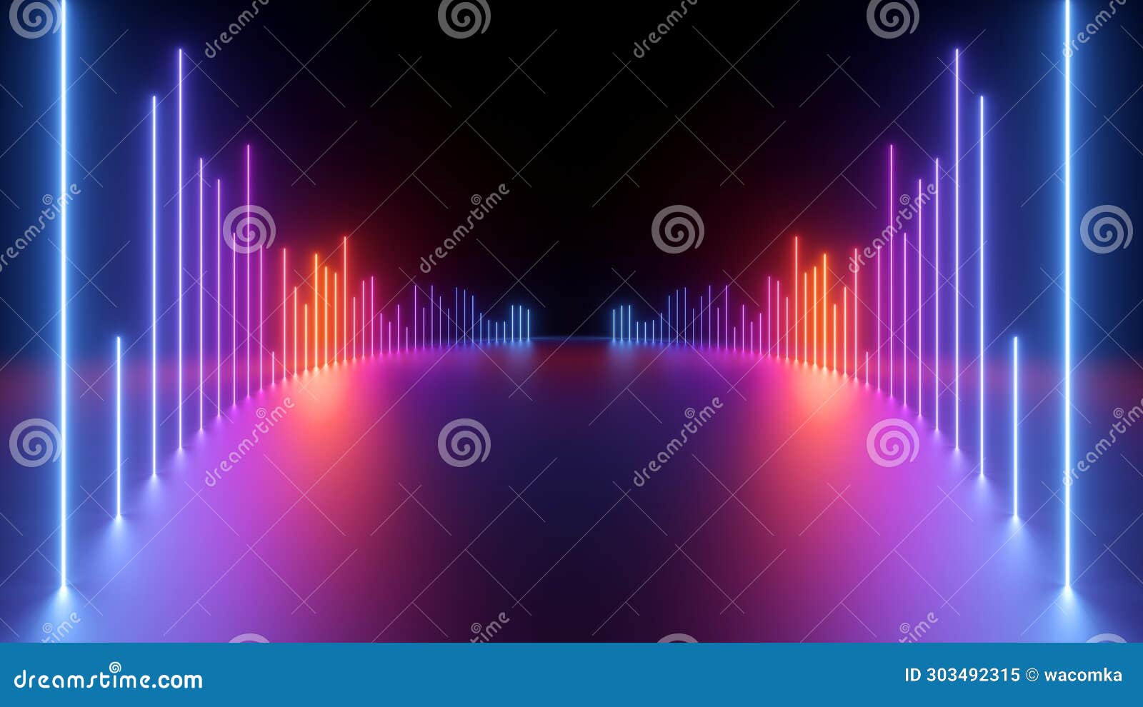 3d Render, Abstract Geometric Background. Vertical Lines Glowing in the ...