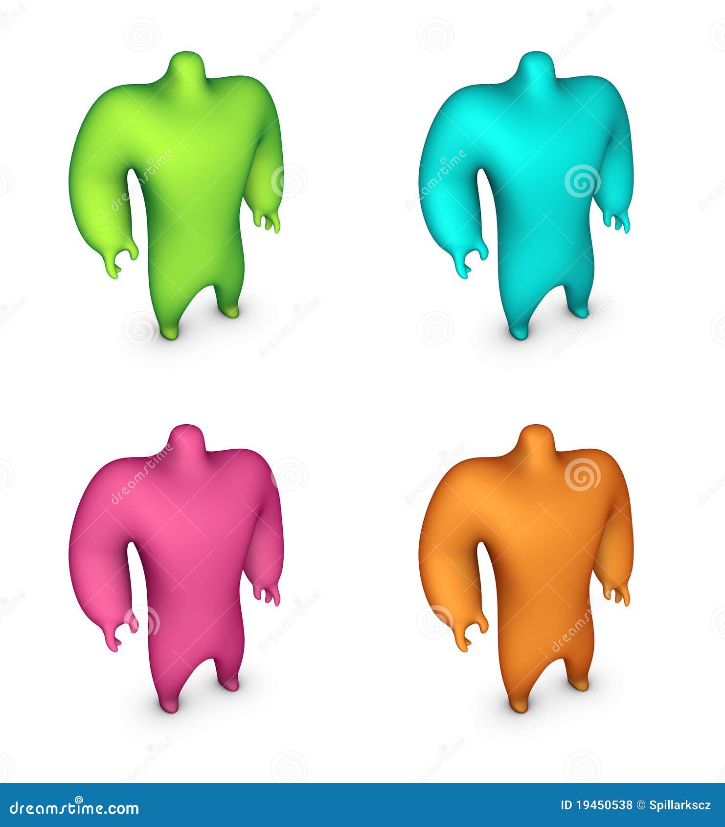3d Render of Character in 4 Colors Stock Illustration - Illustration of ...