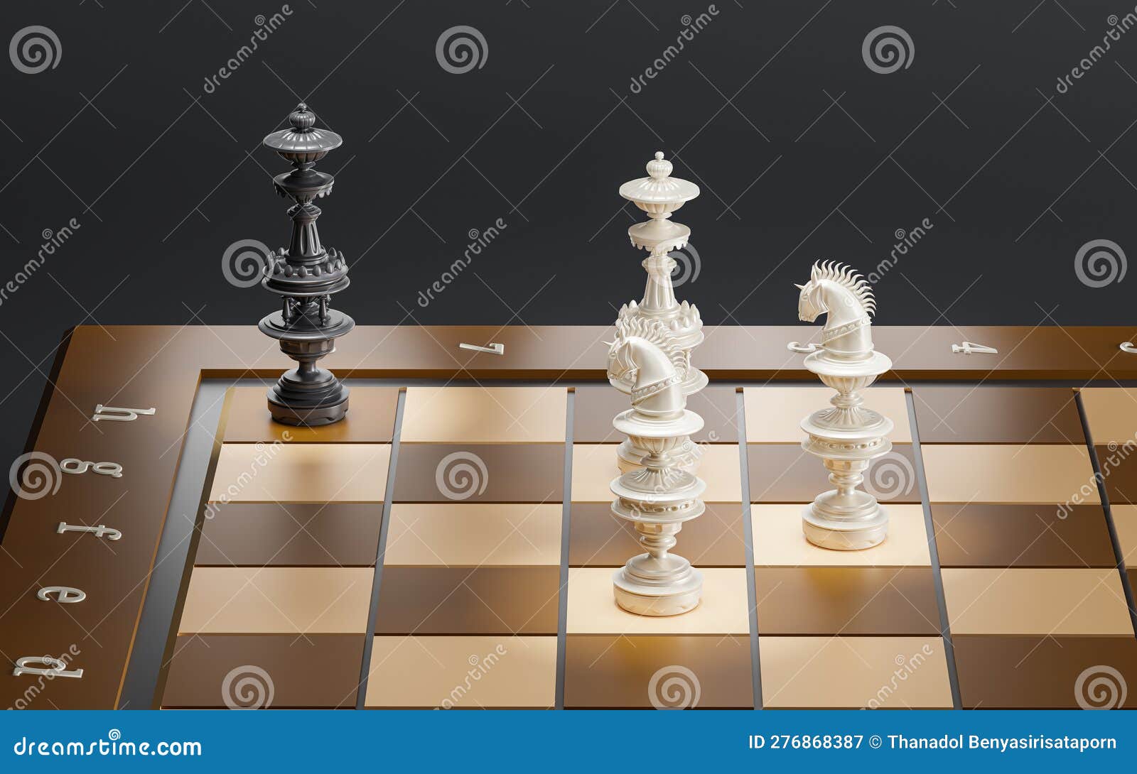 3d Render Chessboard with Two Knights Checkmate on Black Background ...