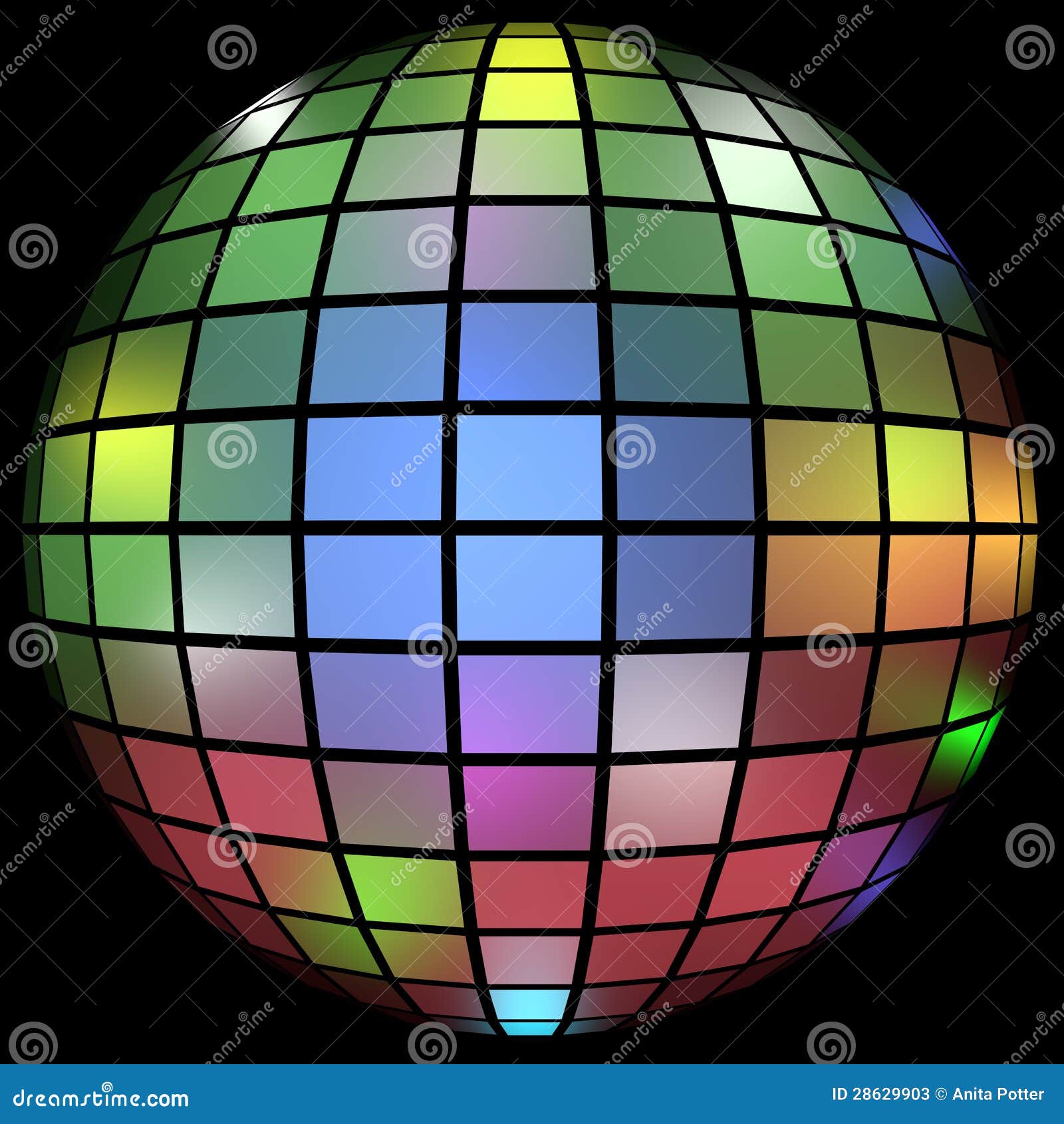 3d Render of a Colorful Disco Ball Stock Illustration - Illustration of ...