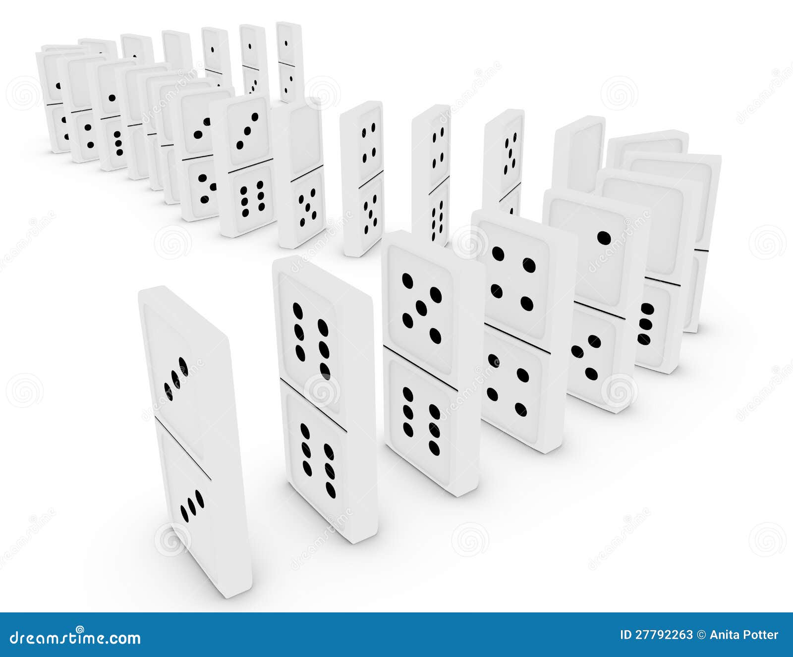 3d Render Of A Set Of Dominoes In A Line Stock Photo | CartoonDealer ...