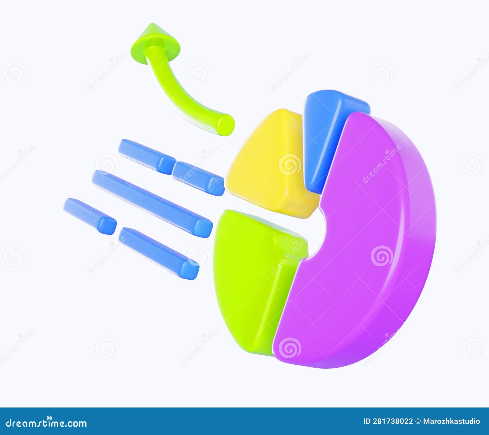 3d Render Donut Pie Chart with Arrow and Lines. Financial Data Analysis ...