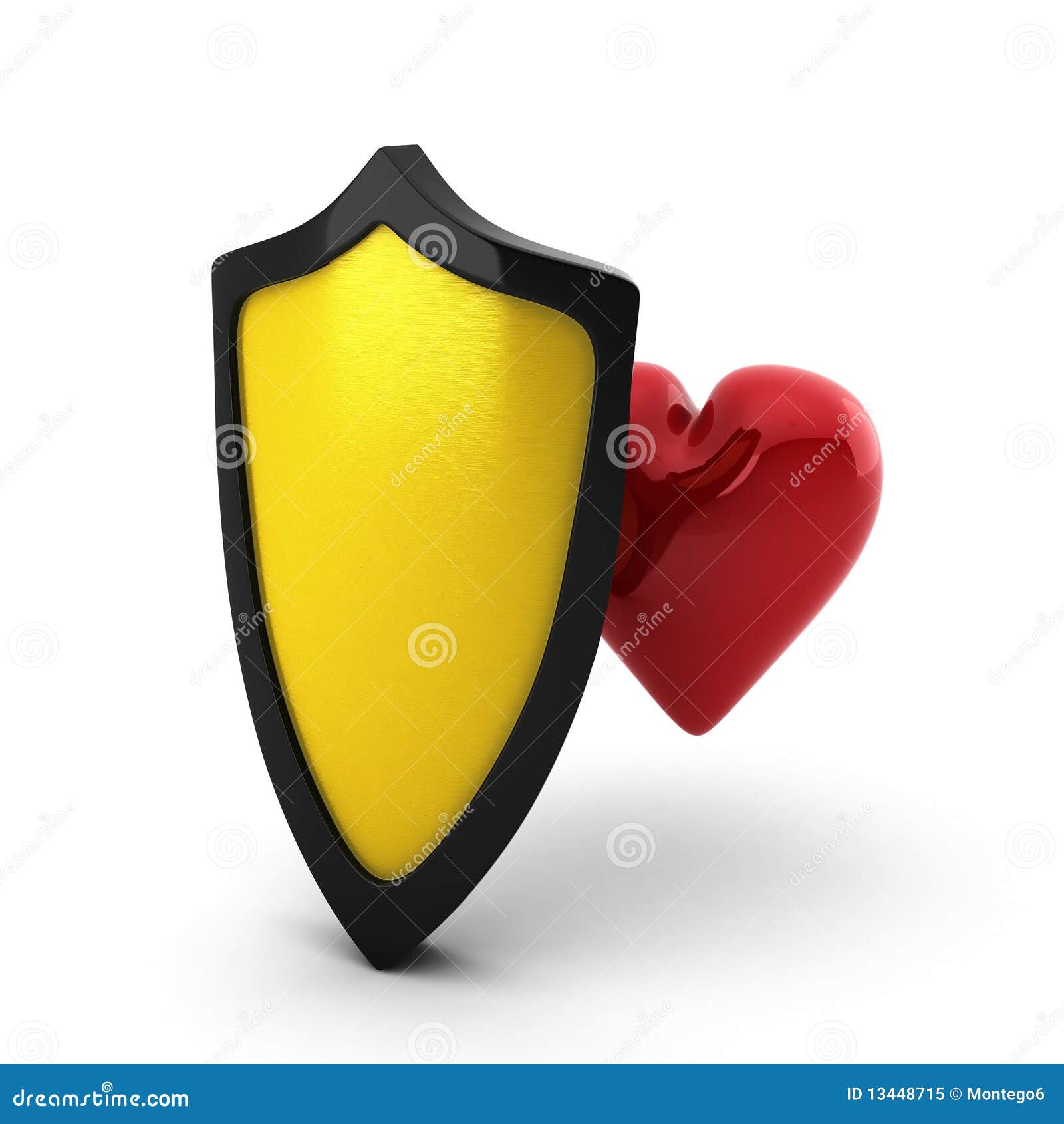 3d Render of Golden Shield and Heart Behind Stock Illustration ...