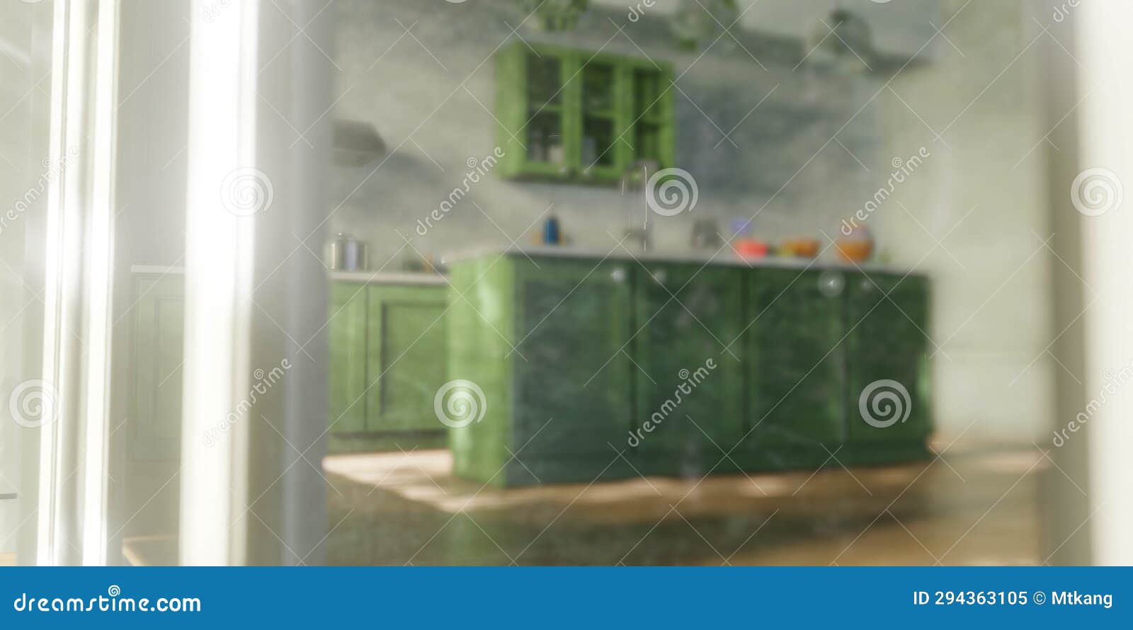 3d Render of Kitchen in Morning for Indoor Interior Design Concept ...