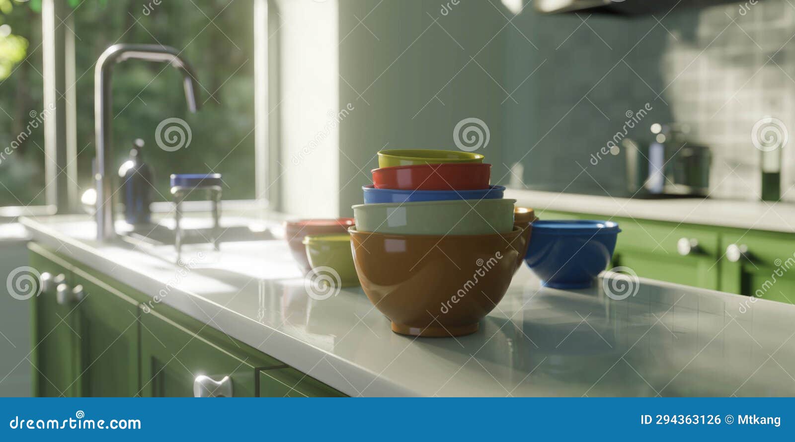 3d Render of Kitchen in Morning for Indoor Interior Design Concept ...