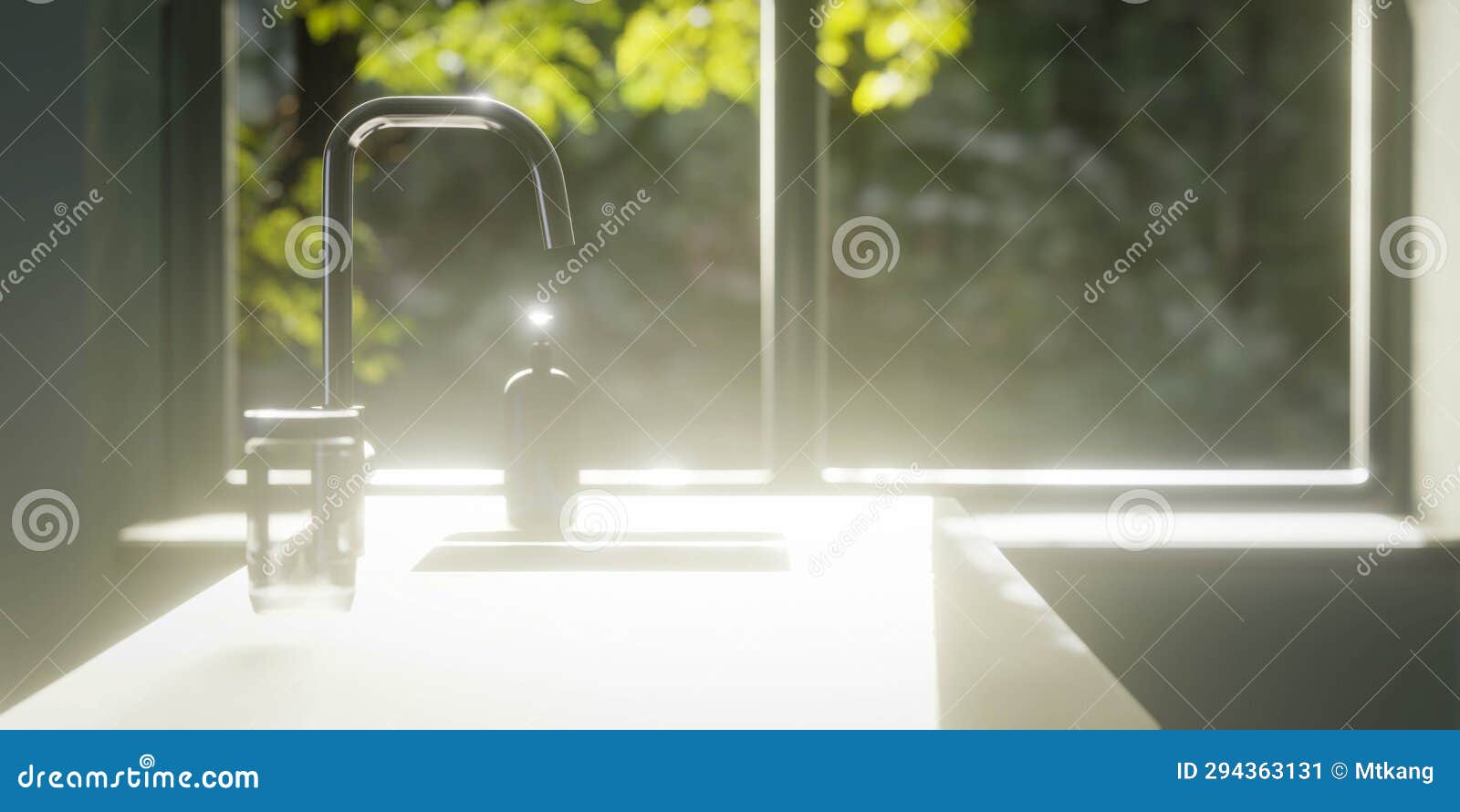 3d Render of Kitchen in Morning for Indoor Interior Design Concept ...