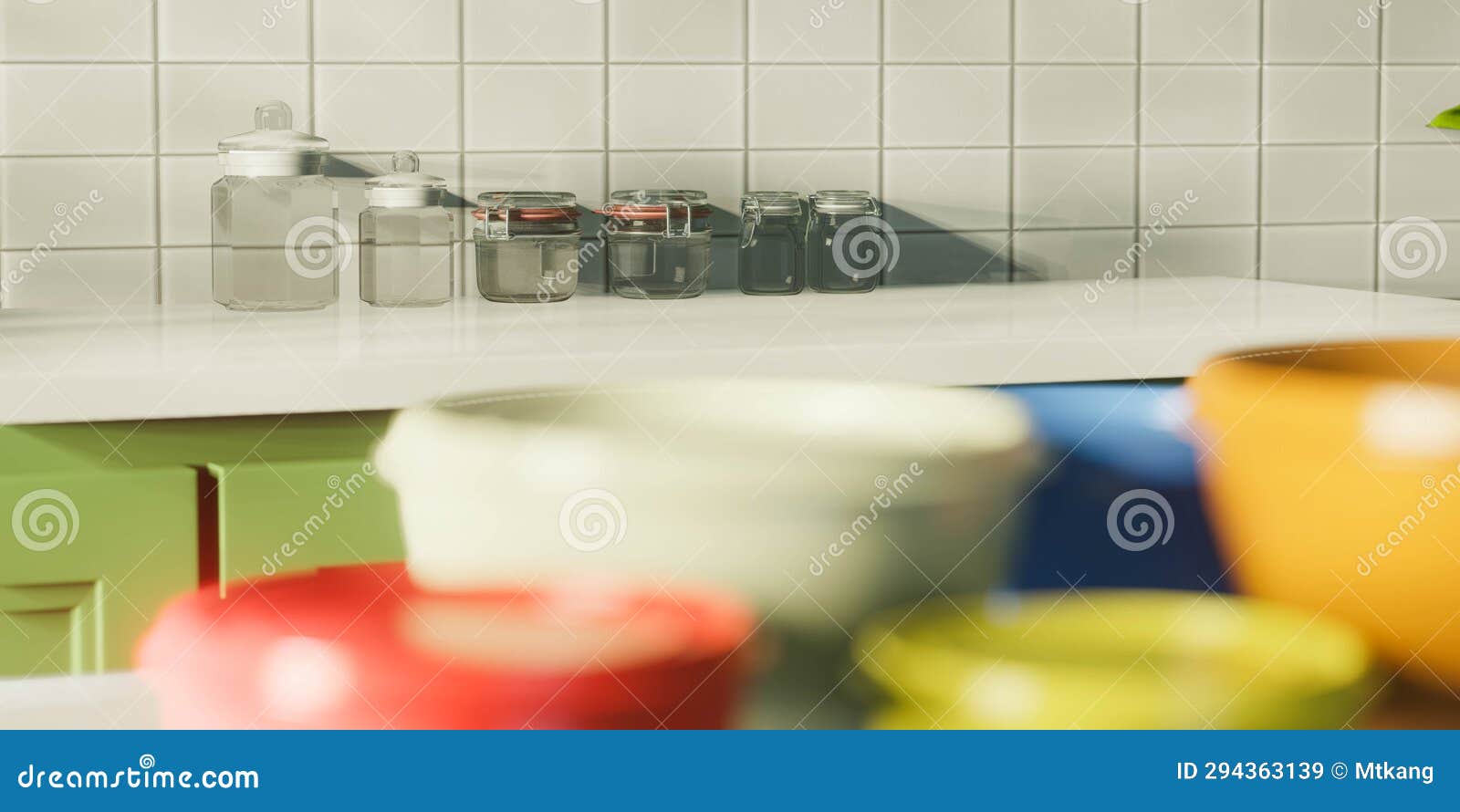 3d Render of Kitchen in Morning for Indoor Interior Design Concept ...