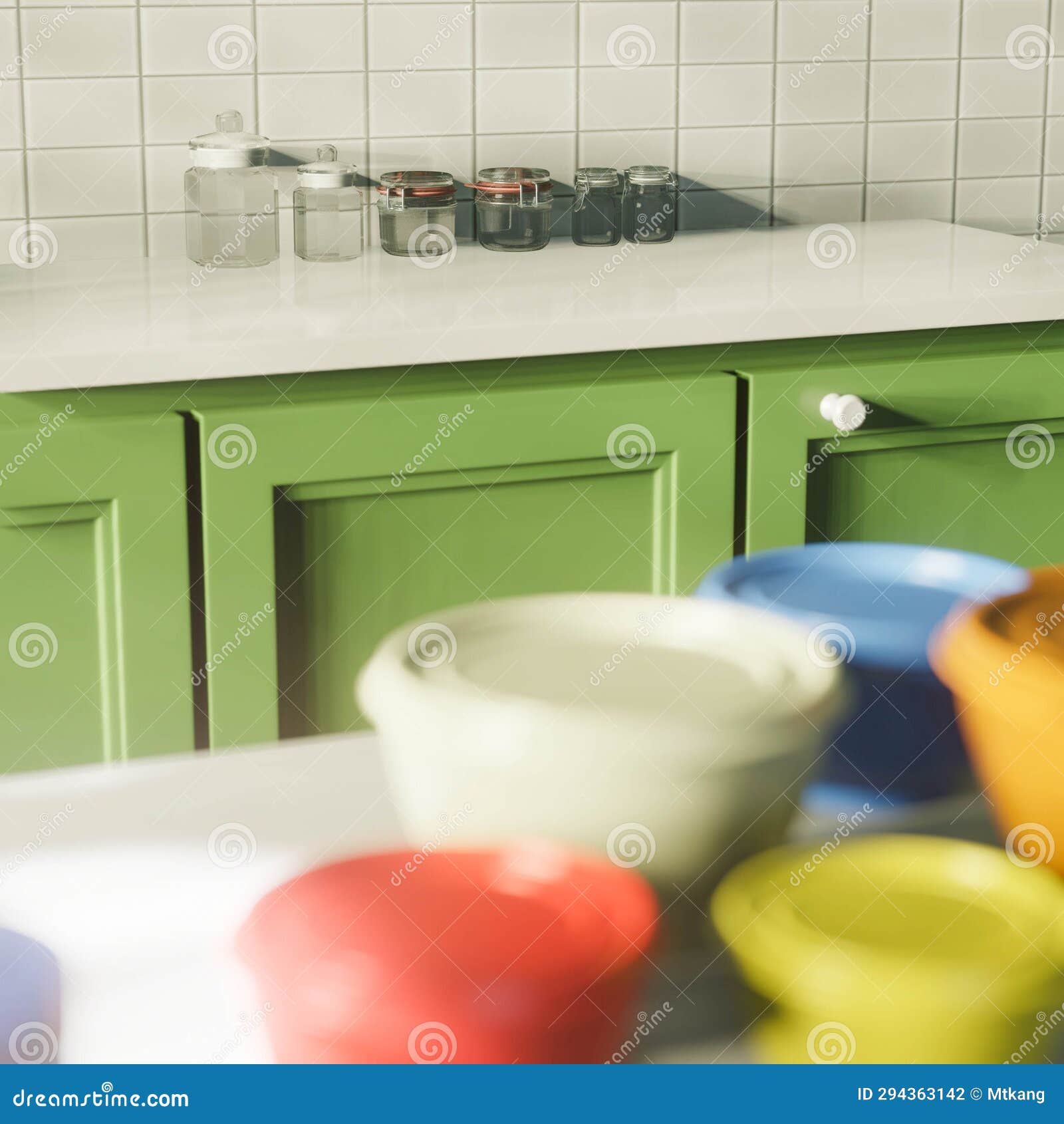 3d Render of Kitchen in Morning for Indoor Interior Design Concept ...