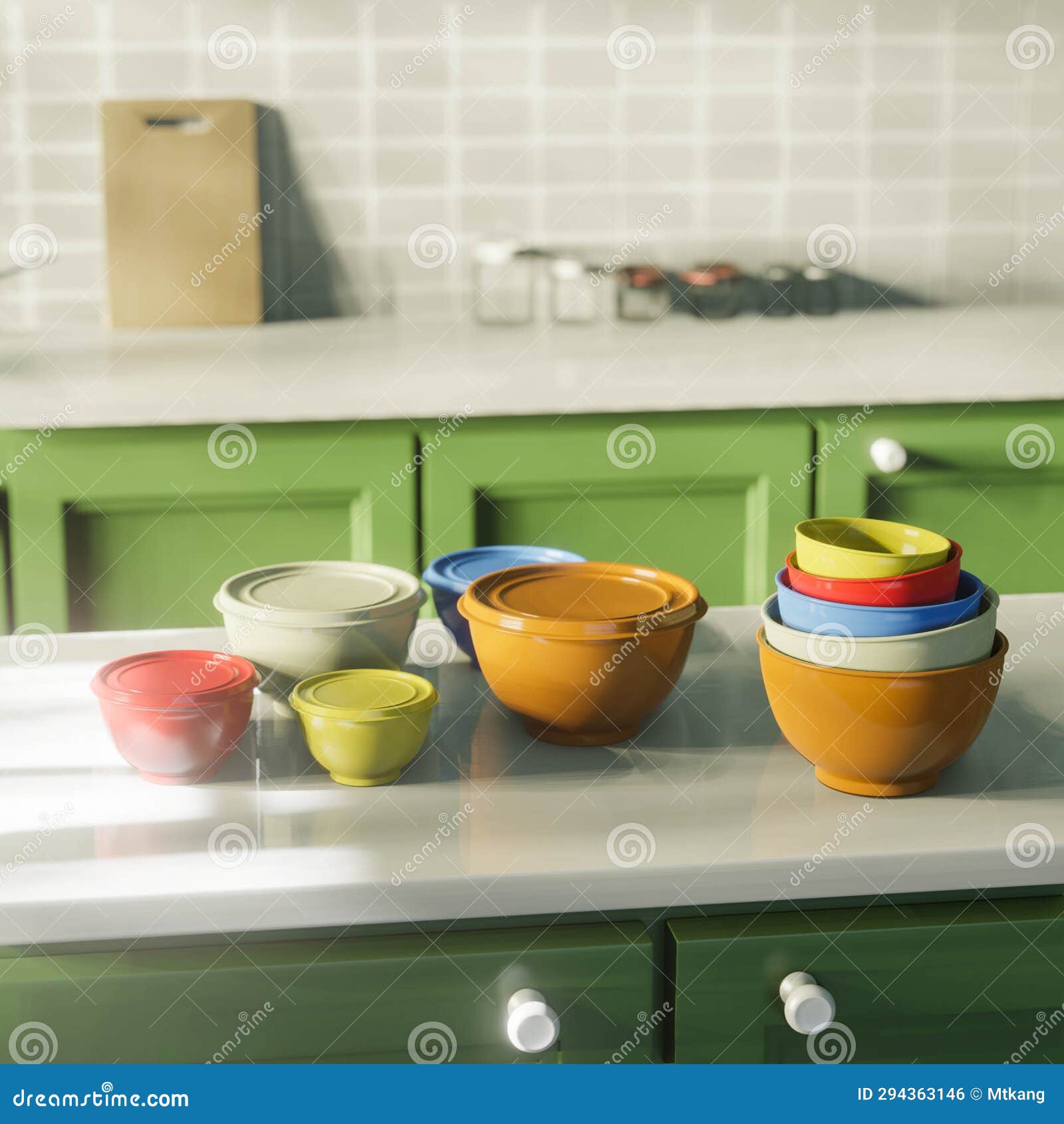 3d Render of Kitchen in Morning for Indoor Interior Design Concept ...