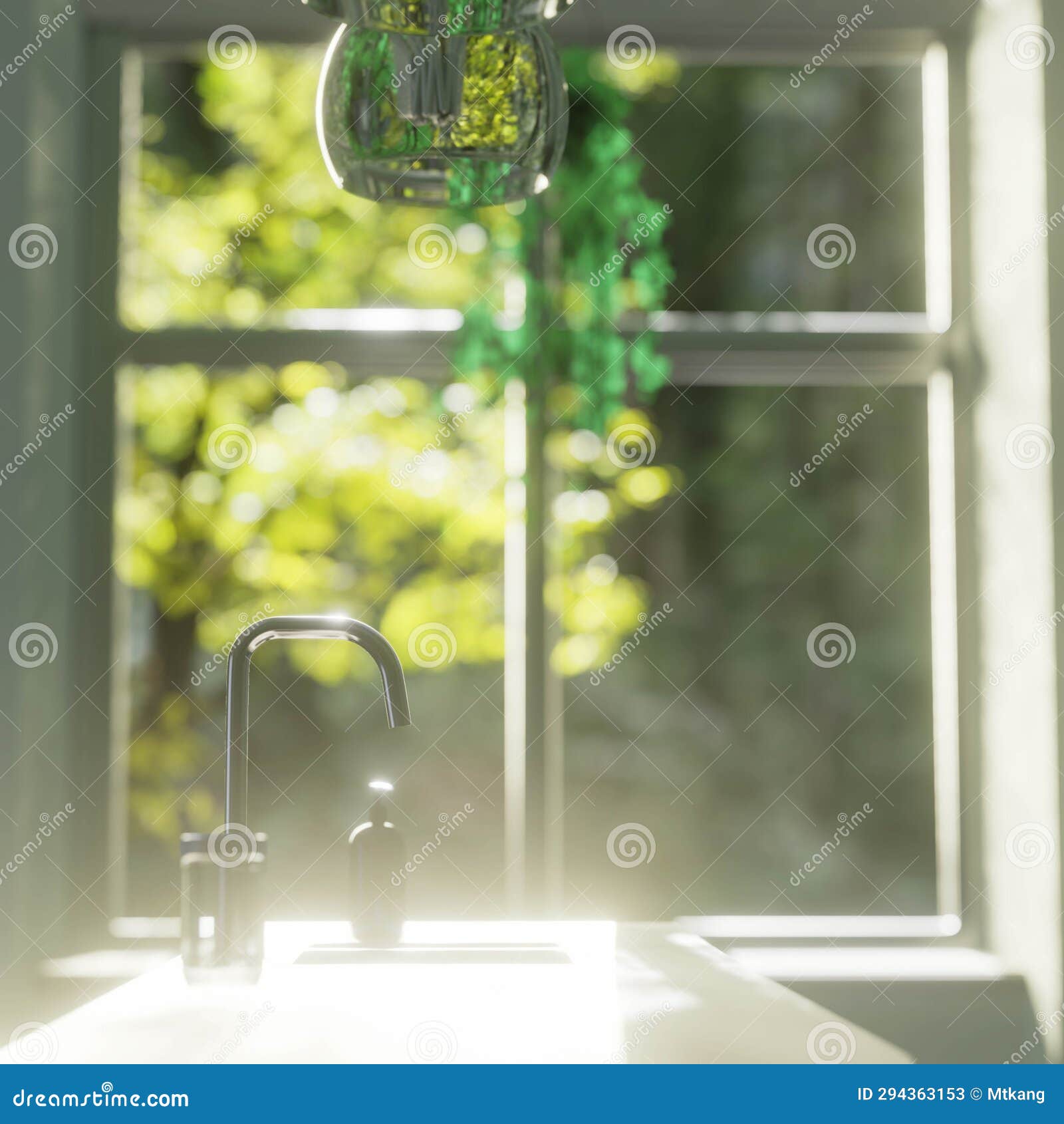 3d Render of Kitchen in Morning for Indoor Interior Design Concept ...