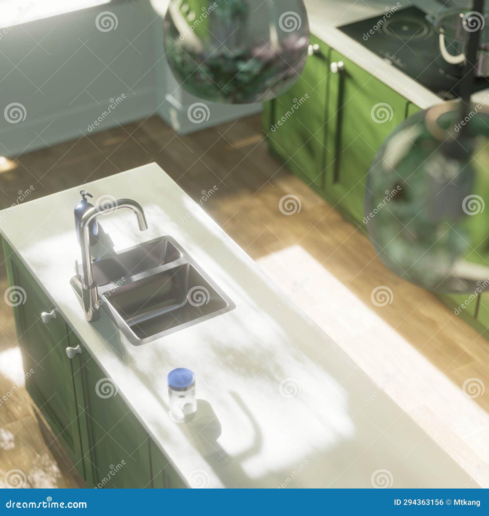 3d Render of Kitchen in Morning for Indoor Interior Design Concept ...