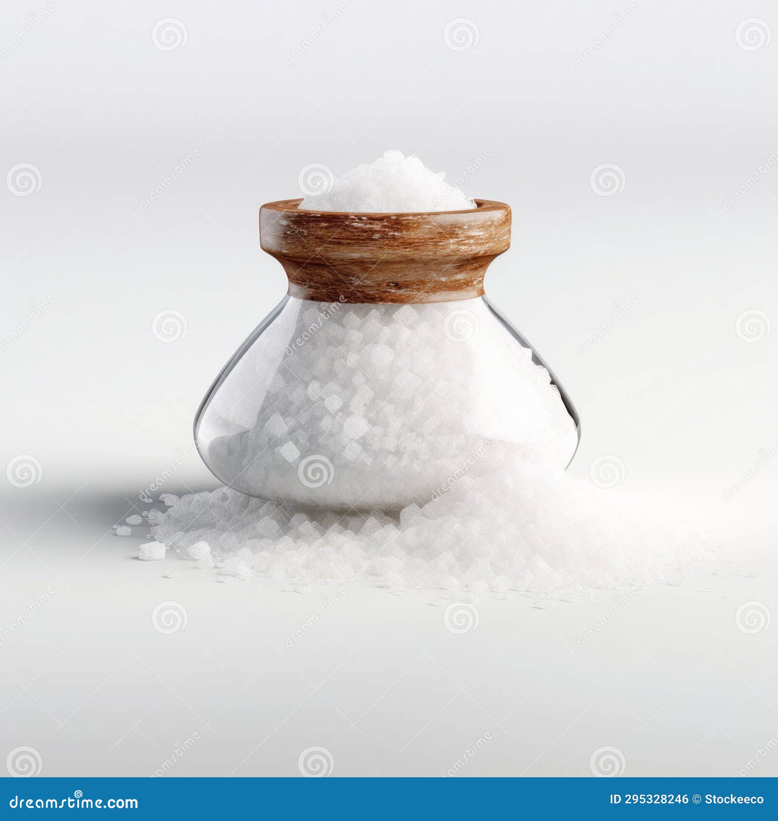 3d Render of Krystal Glass with White Salt in Wooden Container Stock ...