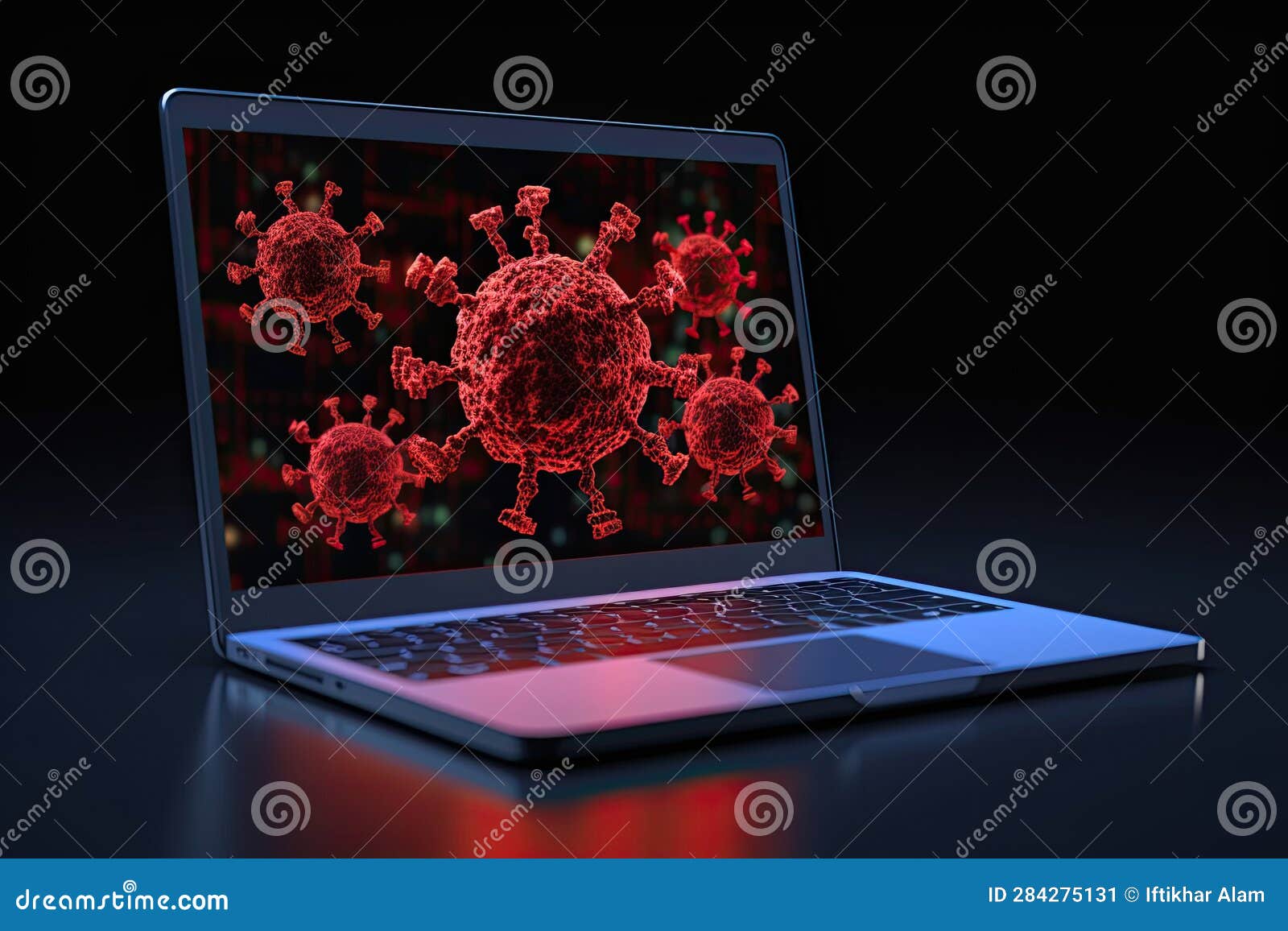3d Render of Laptop with Covid 19 Virus on Screen, a Laptop Screen ...