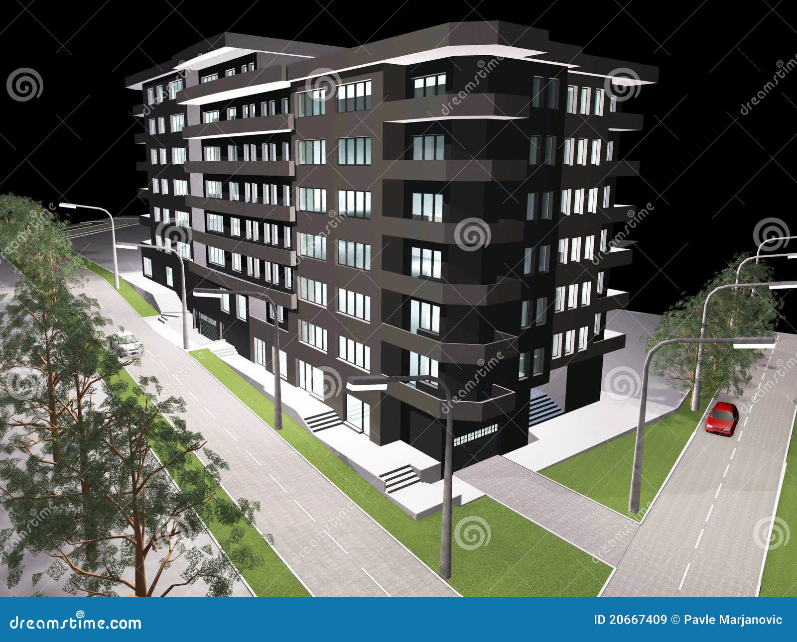 3d Render of Modern Building Stock Illustration - Illustration of night ...