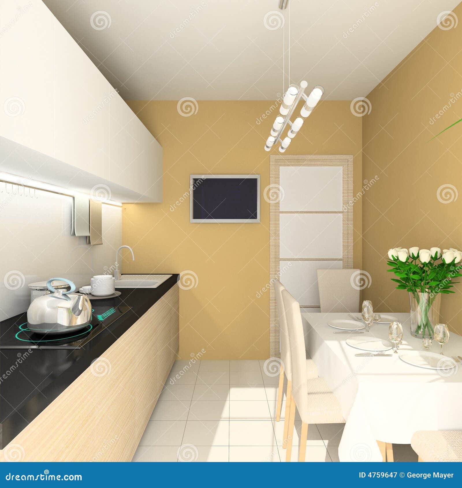 3D Render Modern Interior of Dining-room Stock Illustration ...