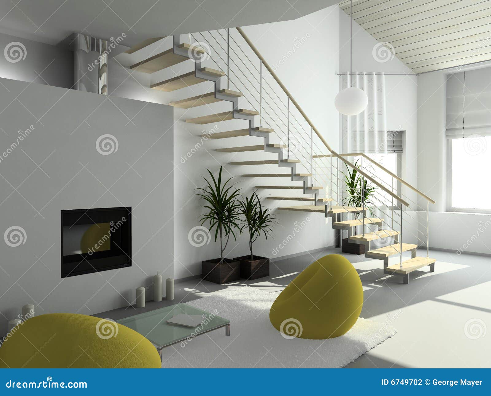 3D Render Modern Interior of Living-room Stock Illustration ...