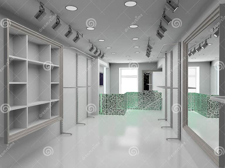 3D Render Modern Interior of Shop Stock Illustration - Illustration of ...