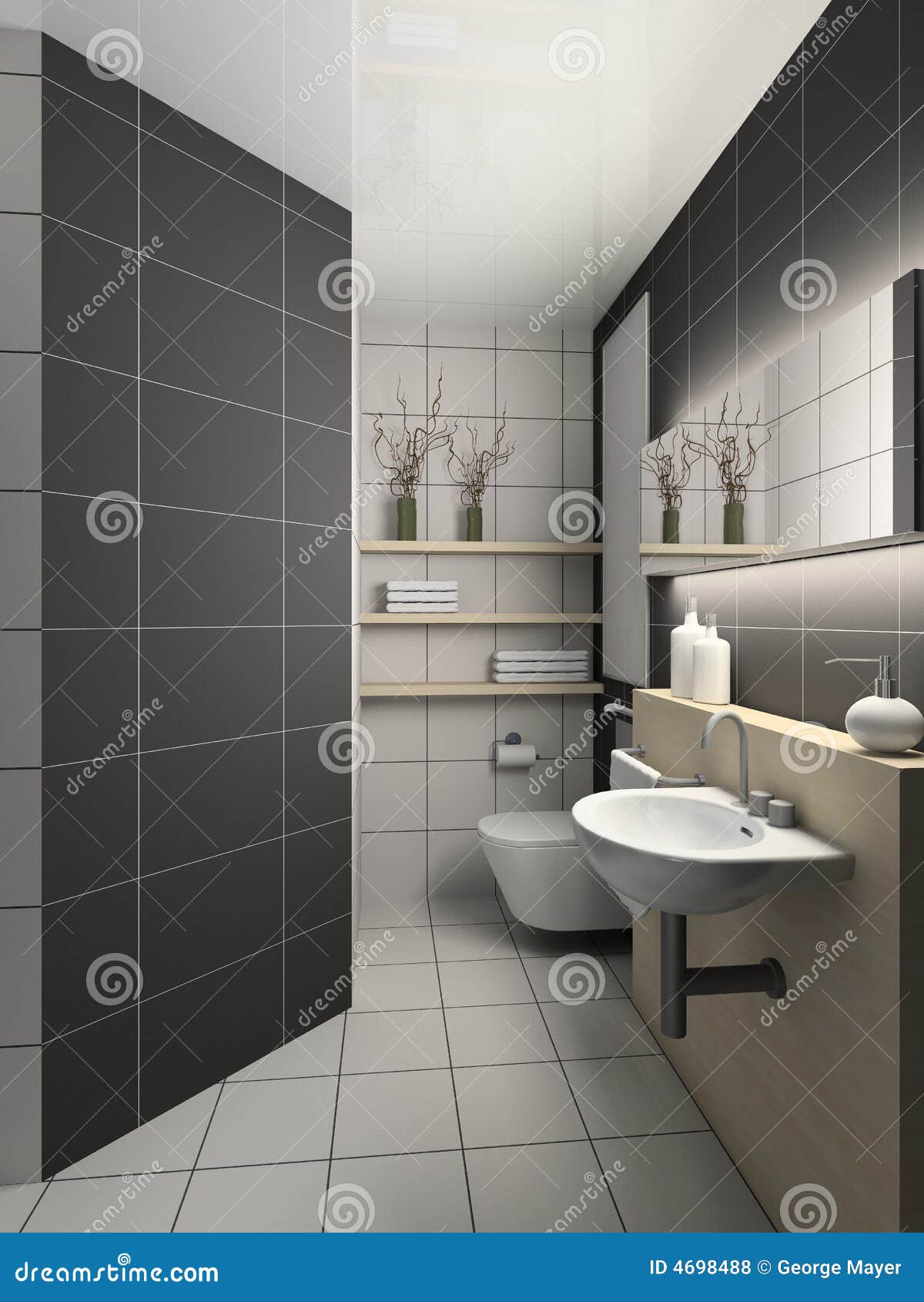 3D Render Modern Interior of Toilet Stock Illustration - Illustration ...