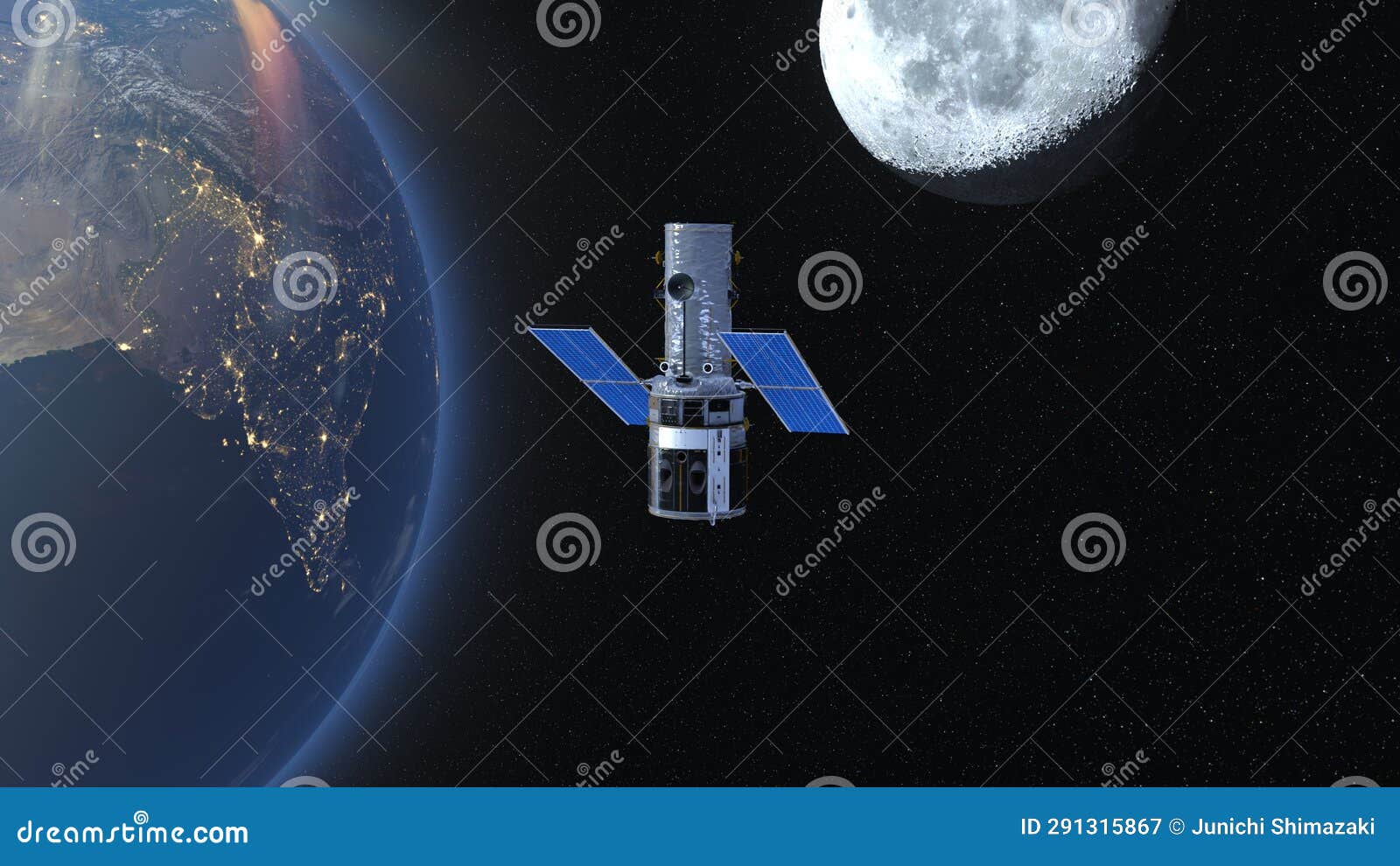 3D Rendering of the Artificial Satellite and the Earth Stock ...