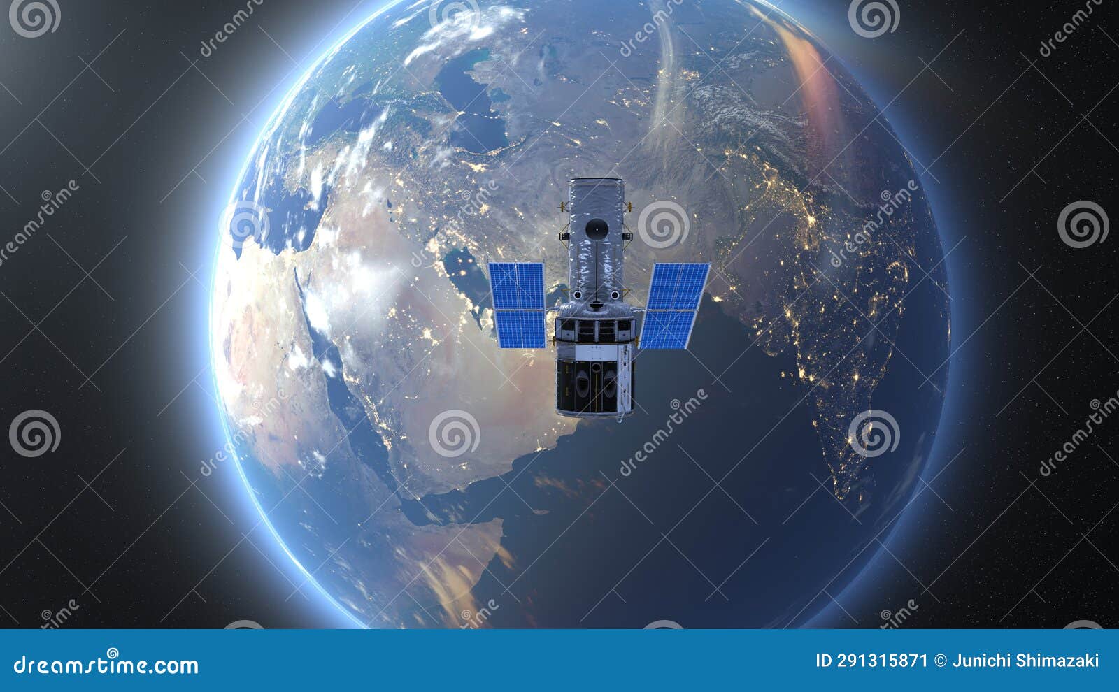 3D Rendering of the Artificial Satellite and the Earth Stock ...