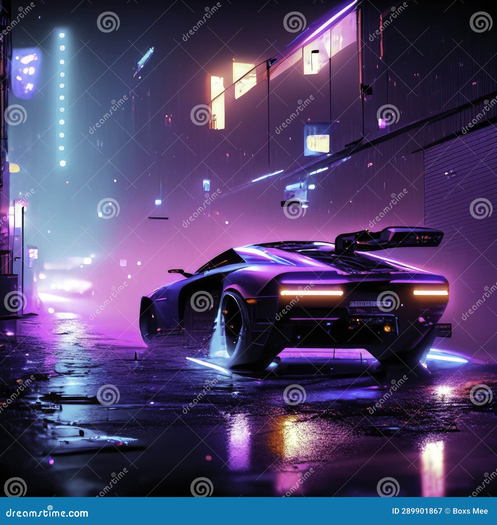 3D Rendering of a Car Driving through a Night City with Neon Lights AI ...