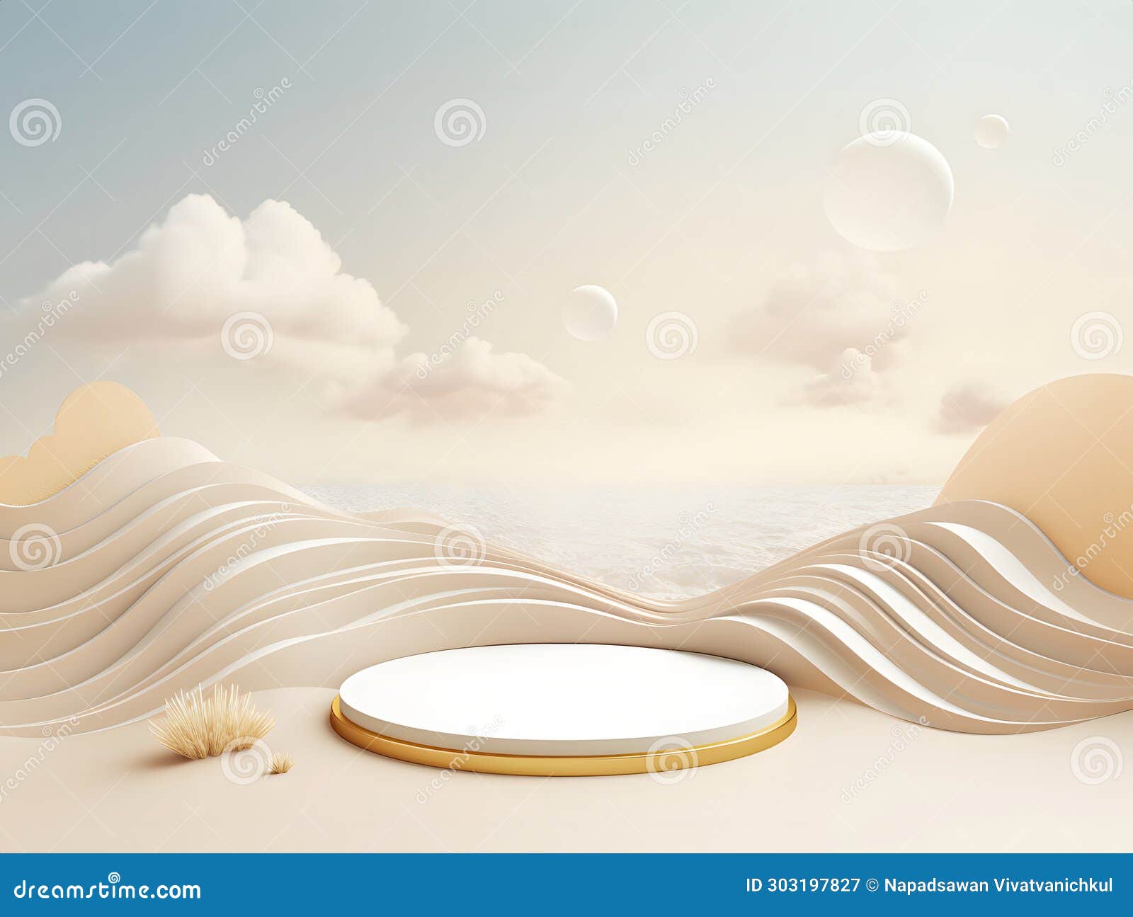 3d Rendering of a Circle Stage with Abstract Wave Background. Stock ...