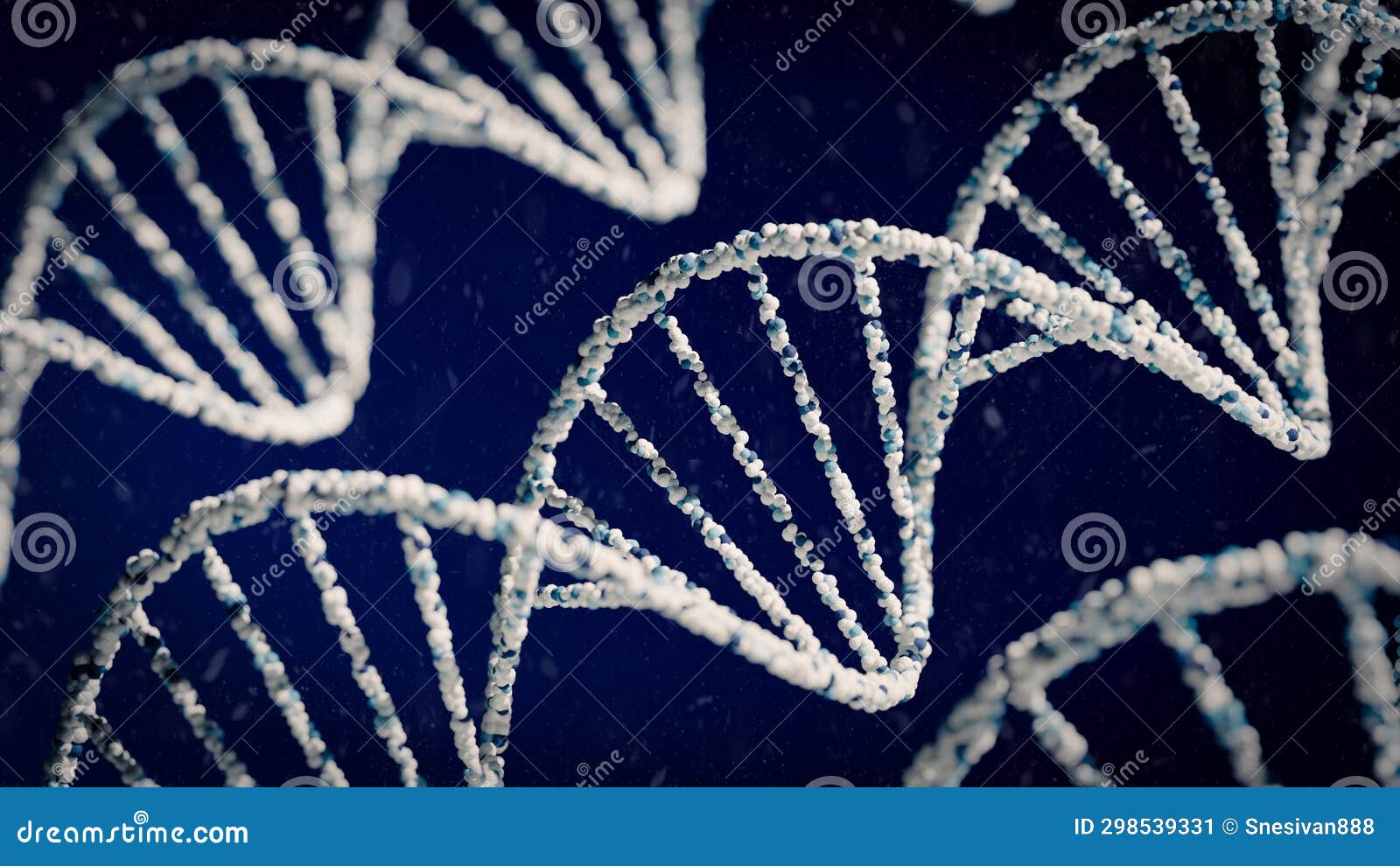 3D Rendering of DNA Double Helix Structures in Blue and White. 3D ...