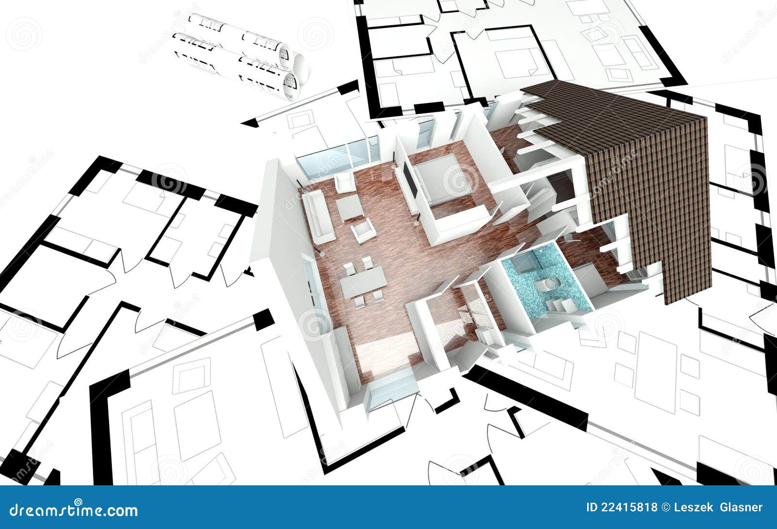 3D rendering house plan stock illustration. Illustration of domestic ...