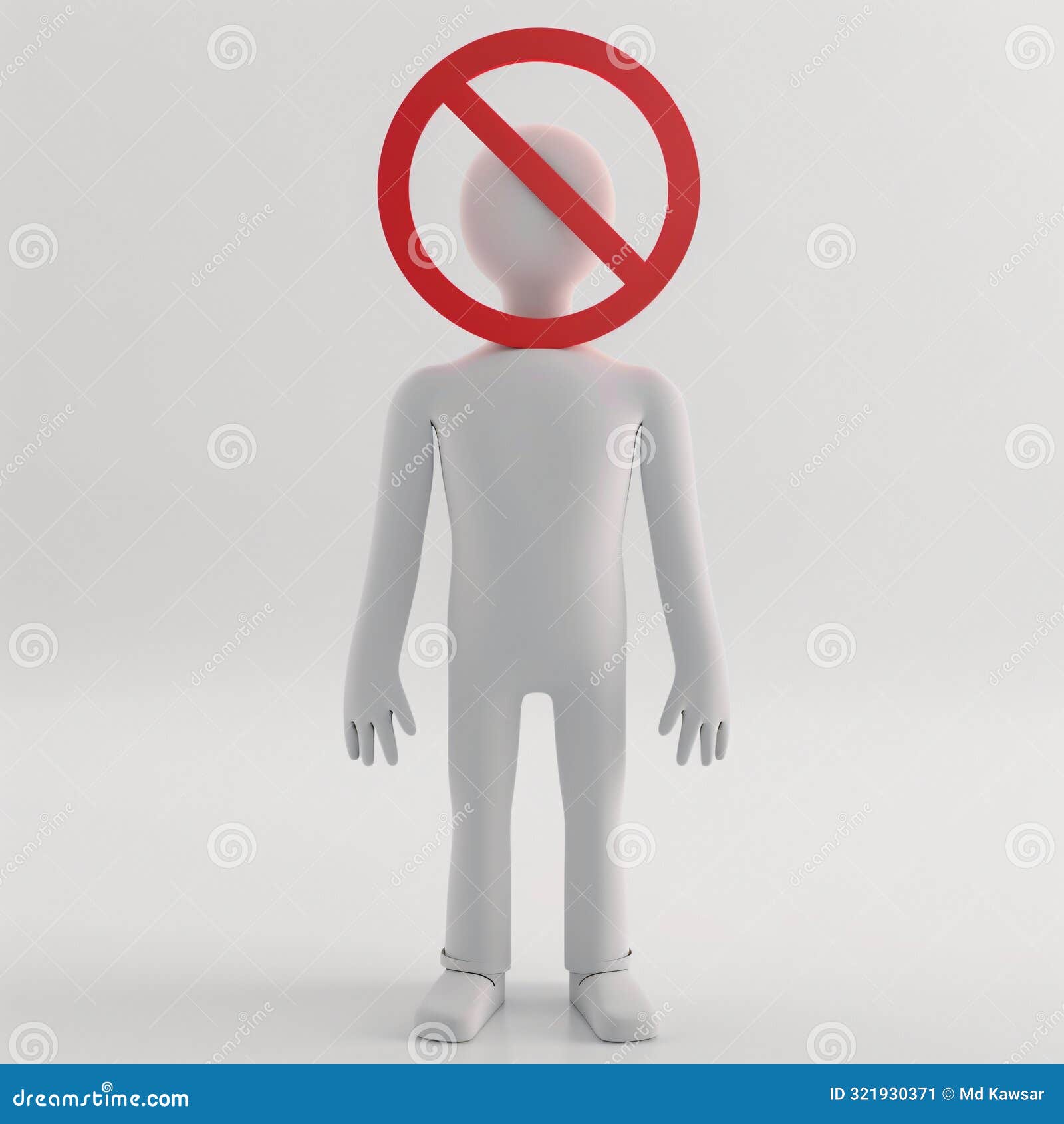 3D Rendering of Human Figure with Red No Sign on White Background Stock ...