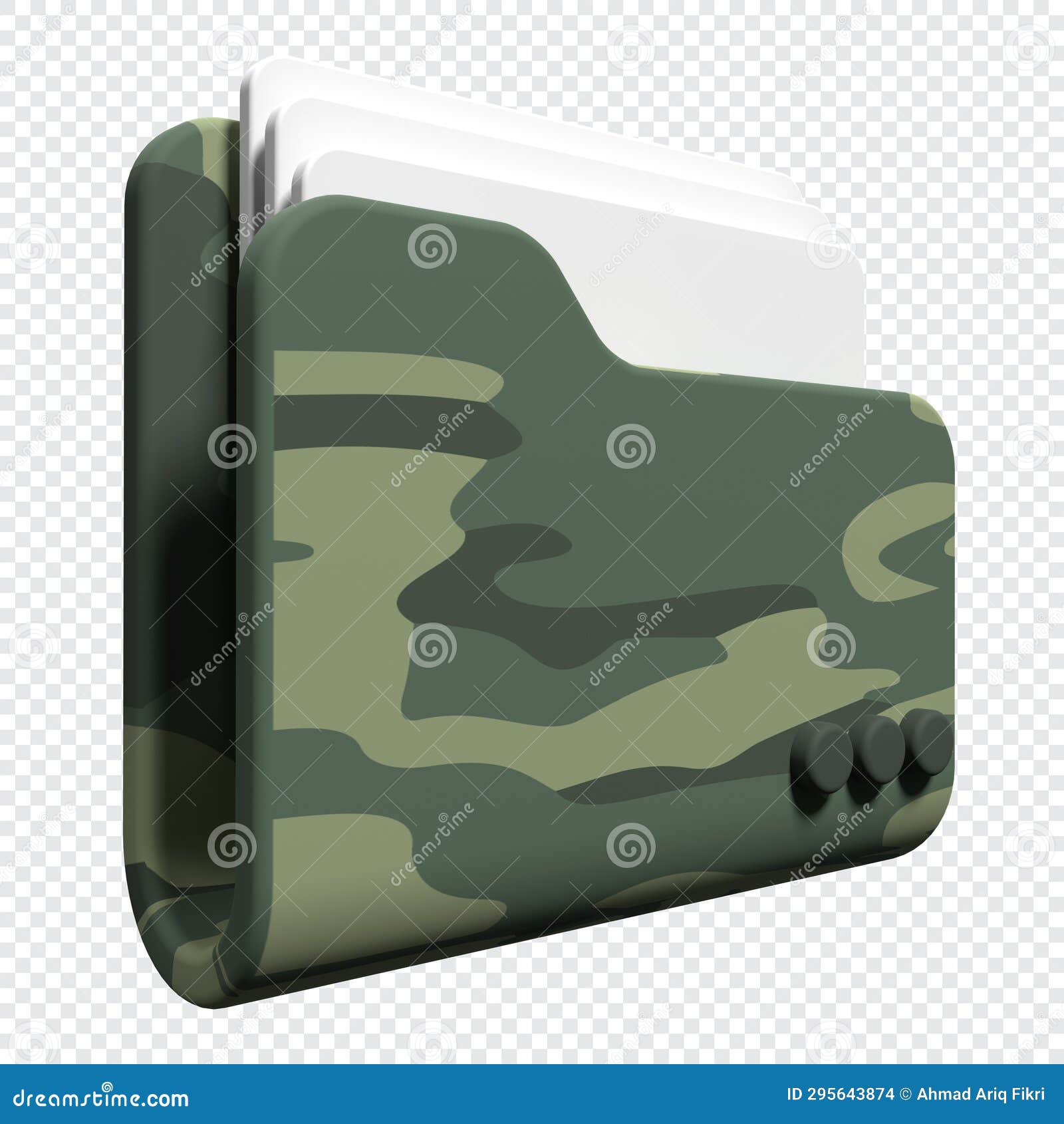3D Rendering Illustration of Army Folder Icon with Paper Document ...