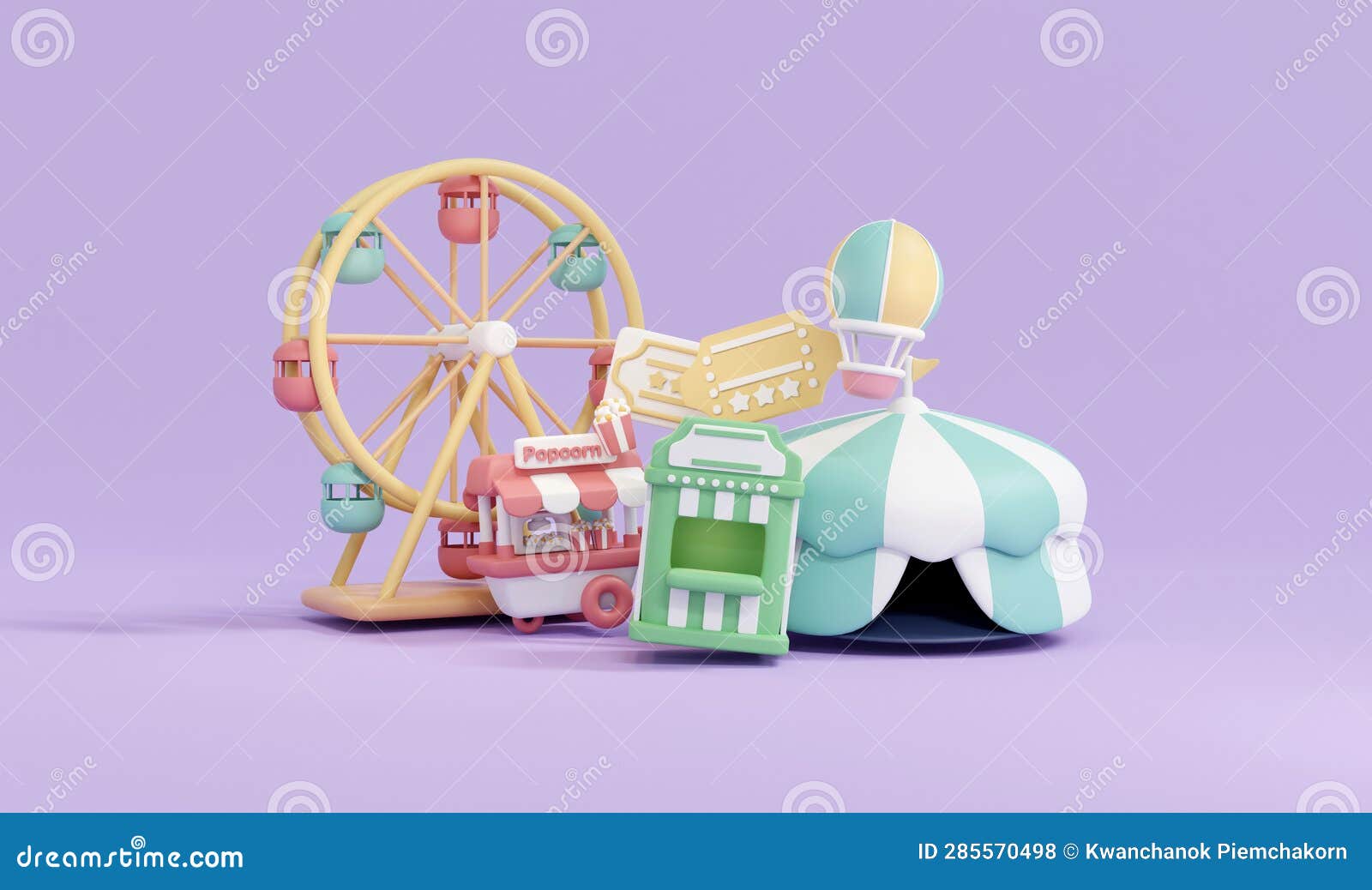 3d Rendering Illustration Of Fair Festival Icons Ferris Wheel Ticket